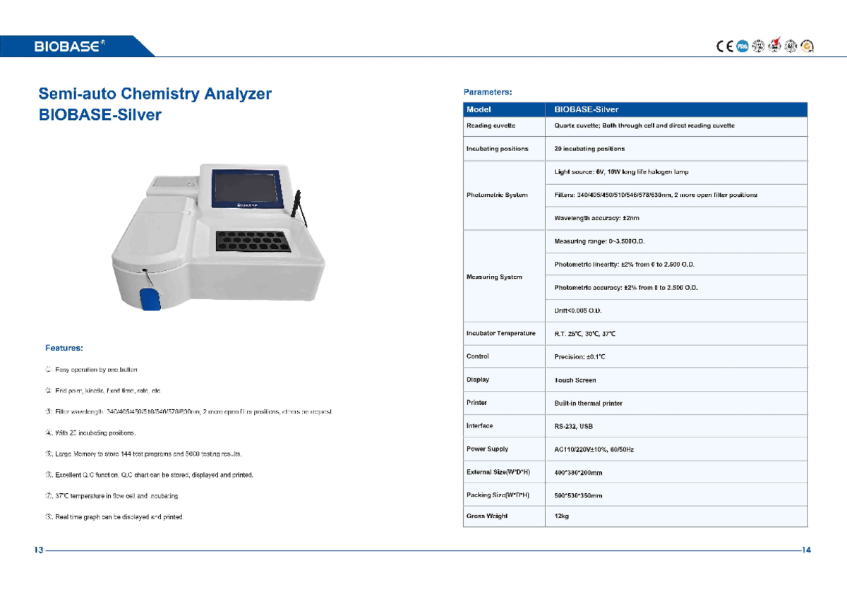 Biobase semi auto biochemistry analyser clinics and diagnostic centers ...