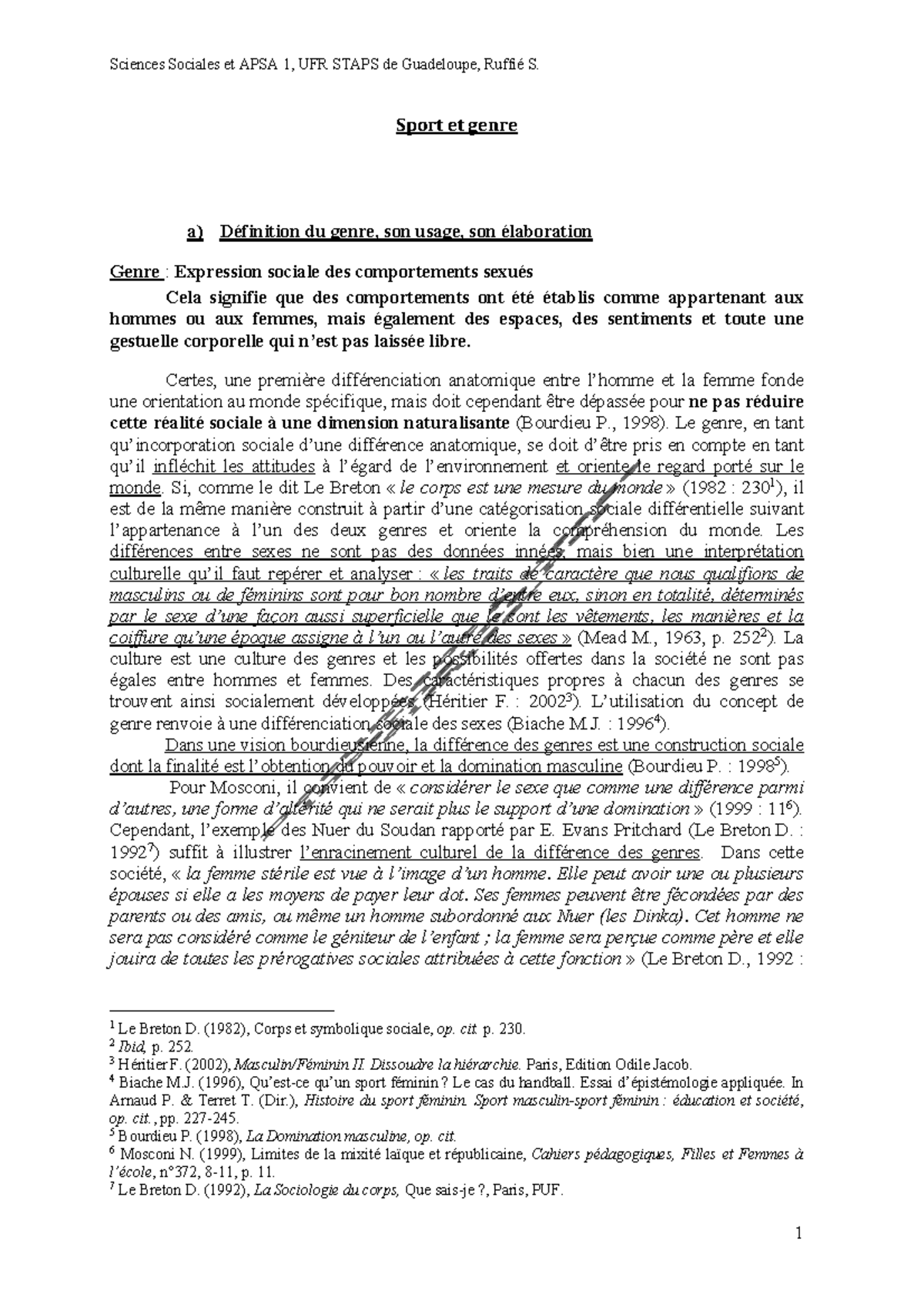 5- Sport et genre L1 - **Sport et genre ** a) Définition du genre, son ...