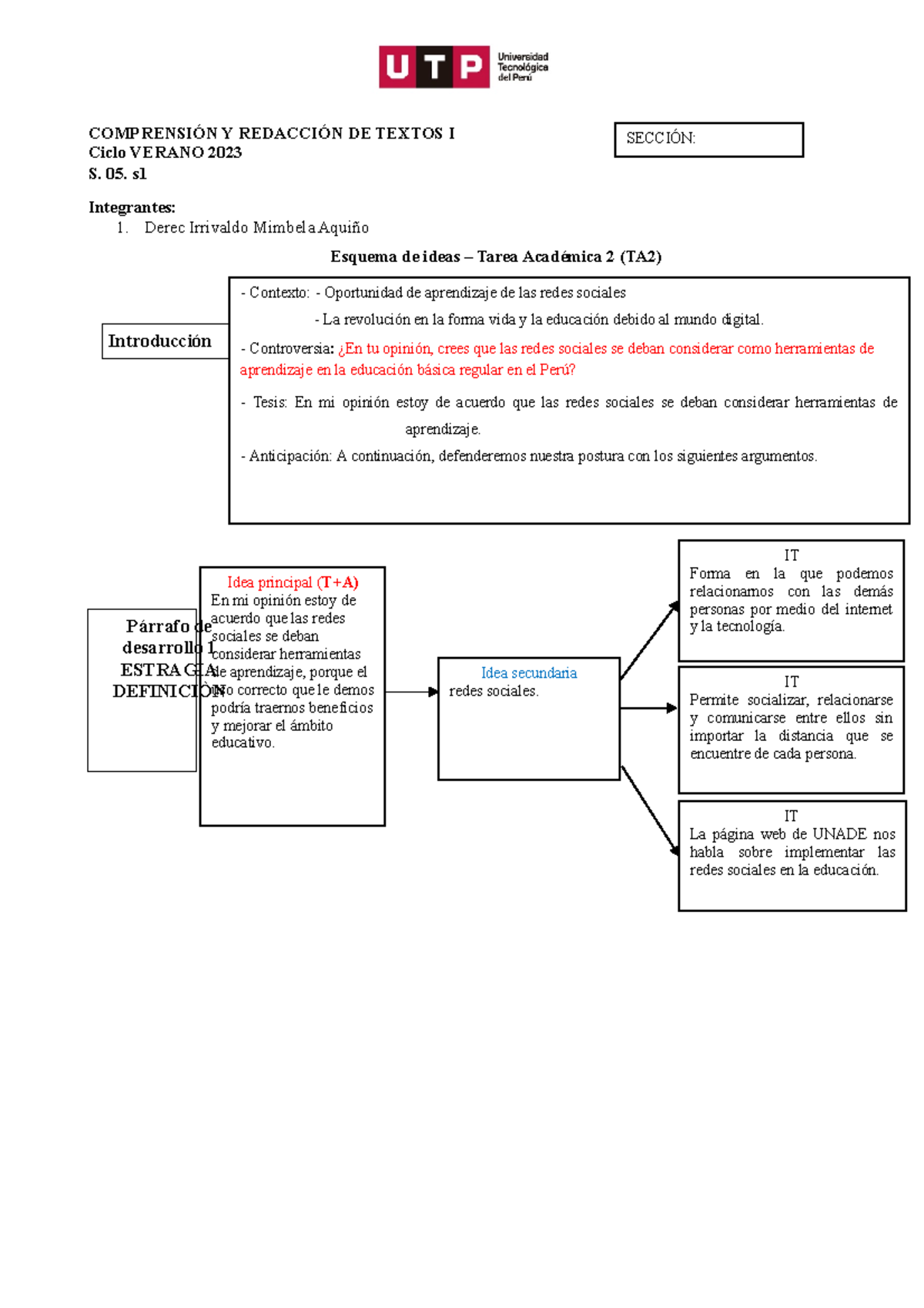 S10.s1- Esquema de ideas -Tarea Académica 1 (TA2) Verano 2023 ... S10.s1- Esquema de ideas -Tarea Académica 1 (TA2) Verano 2023 ...