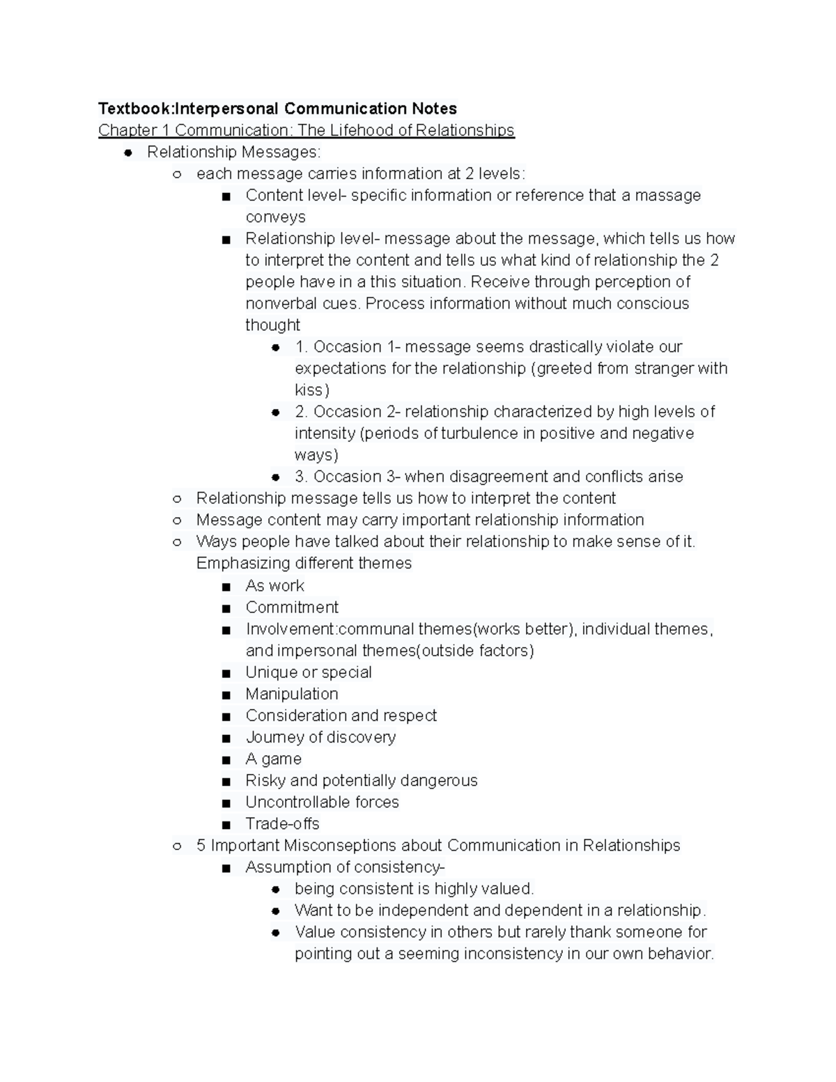 Textbook Interpersonal Communication Notes - Textbook:Interpersonal ...