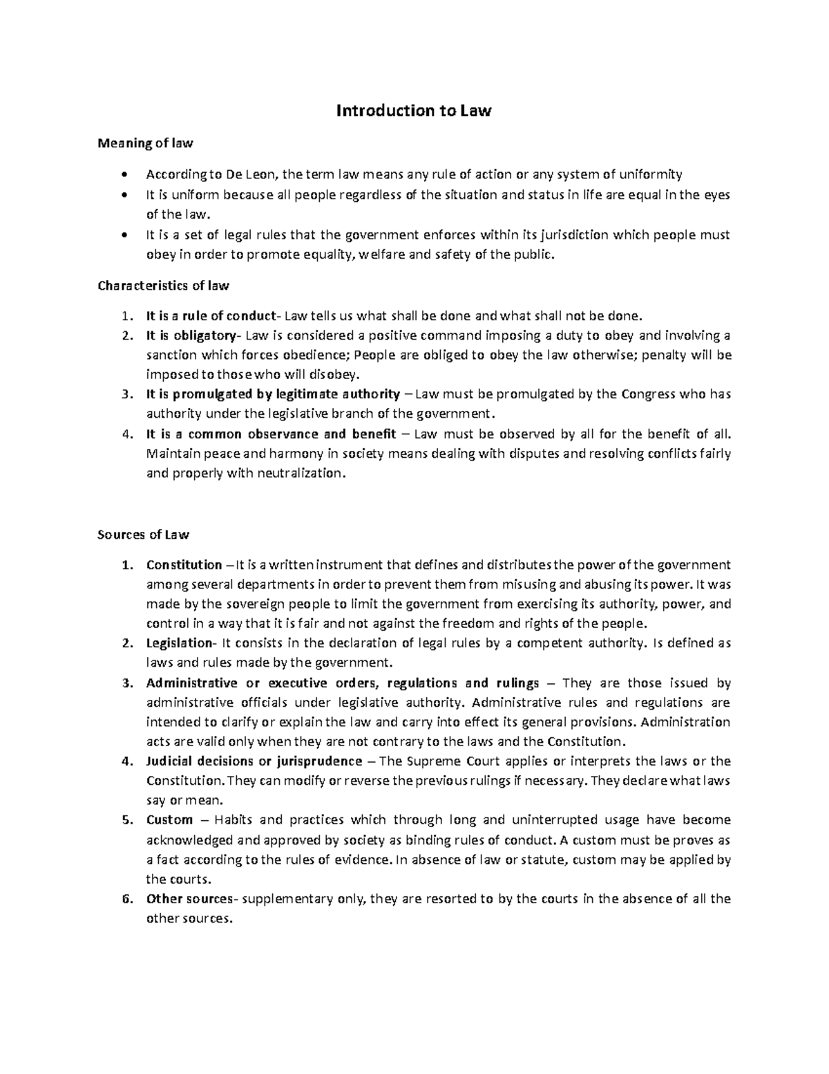 Intro-to-Law - law - Introduction to Law Meaning of law According to De ...