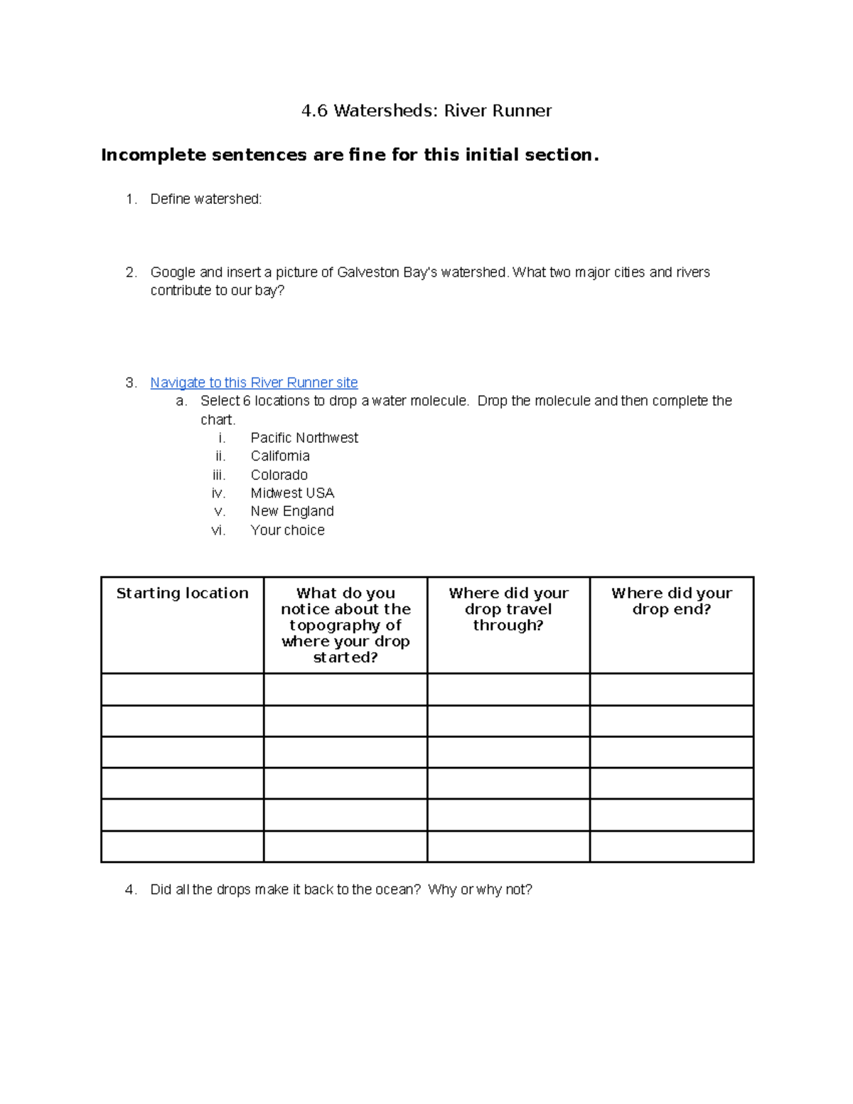 River Runner Watersheds - 4 Watersheds: River Runner Incomplete ...