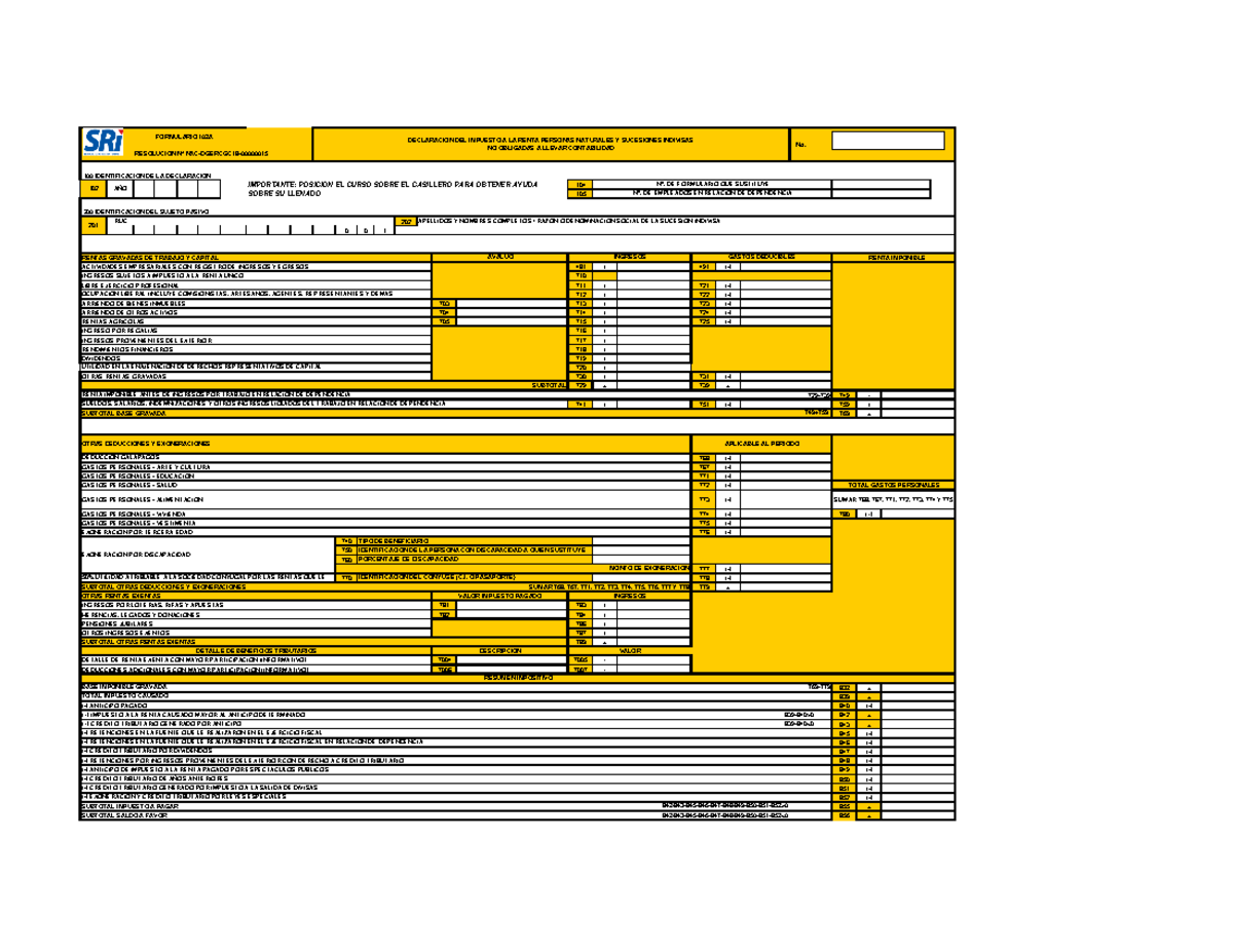 Formulario 102A - FORMULARIO 102A RESOLUCIÓN N° NAC-DGERCGC18- 100 ...