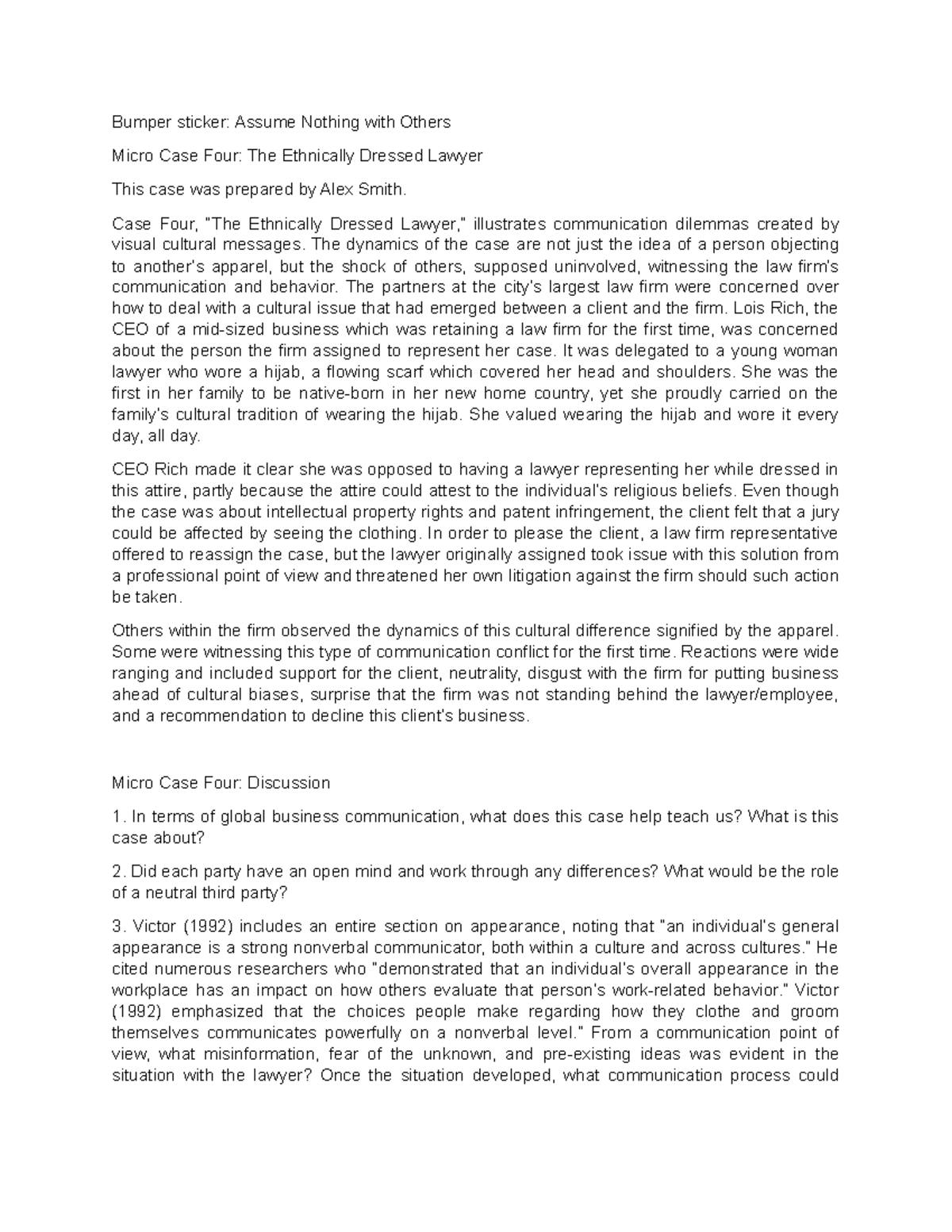 Micro Case Study - Bumper sticker: Assume Nothing with Others Micro ...