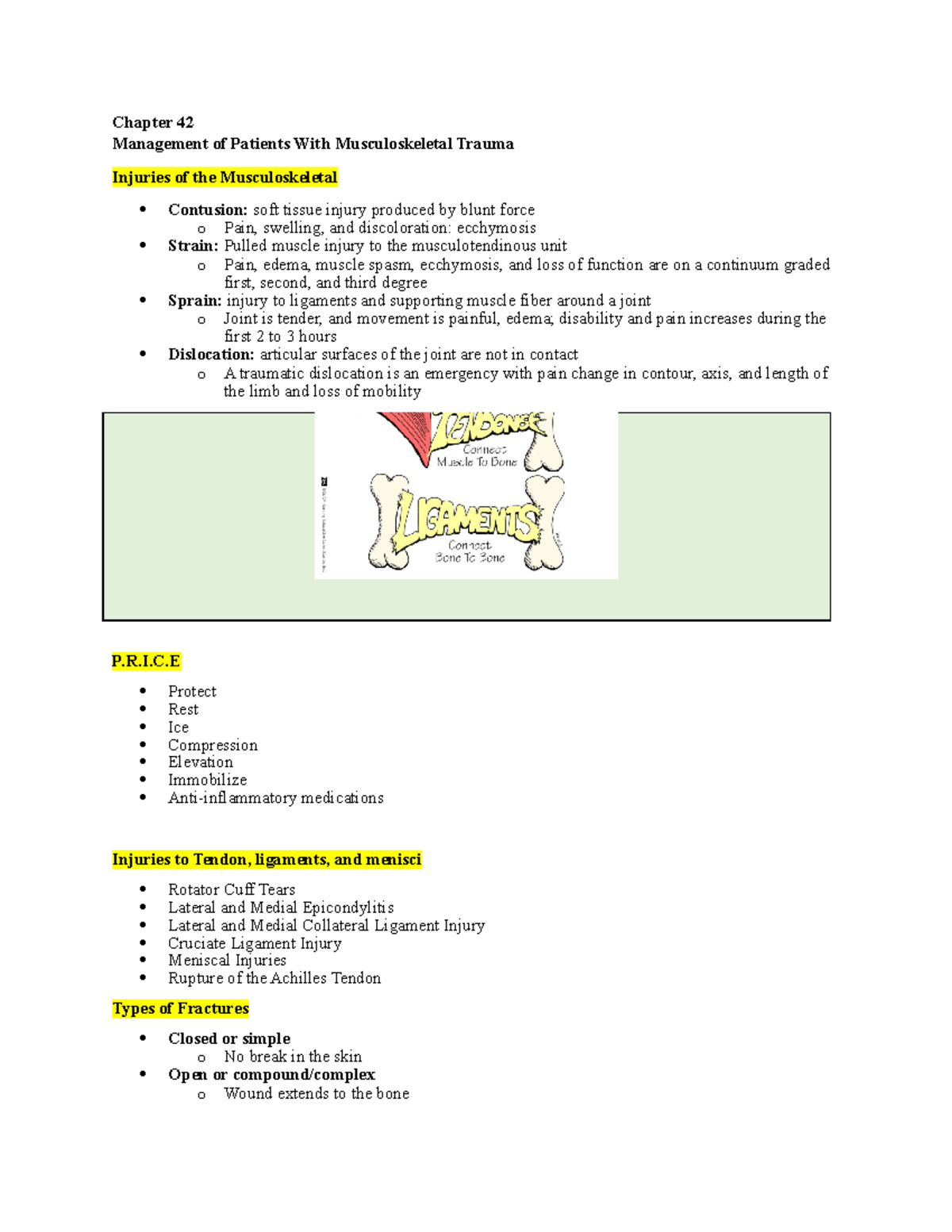 Musculoskeletal Trauma Final Outline - Chapter 42 Management of ...