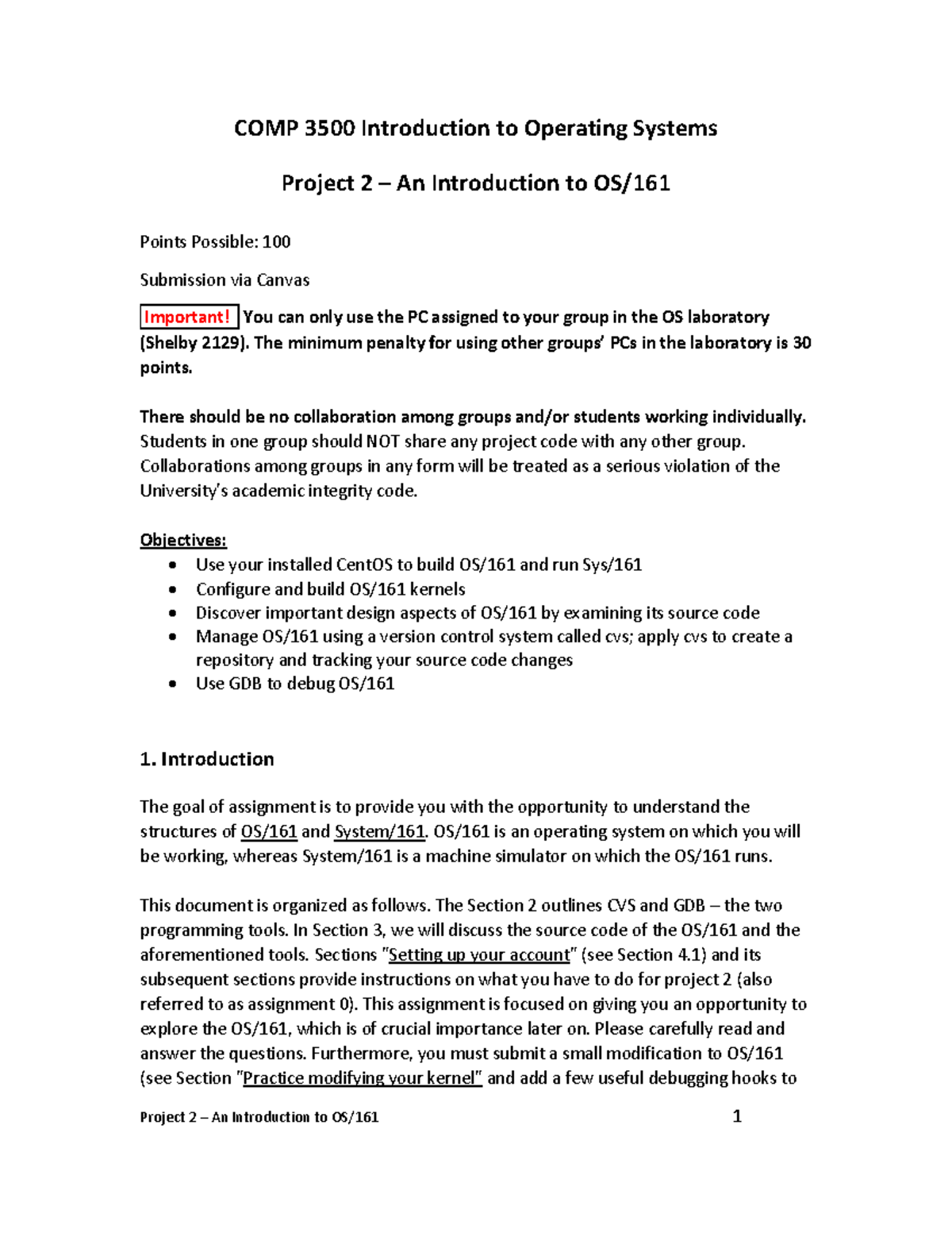 Project 2 Specification - COMP 3500 Introduction to Operating Systems Project 2 – An ...