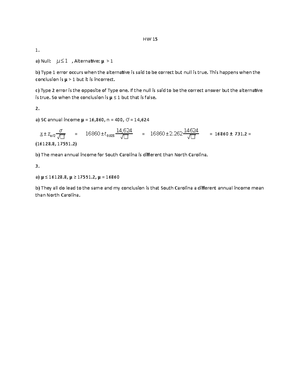 Bus Stats HW 15 - Covers chapter material with equations, tables and ...