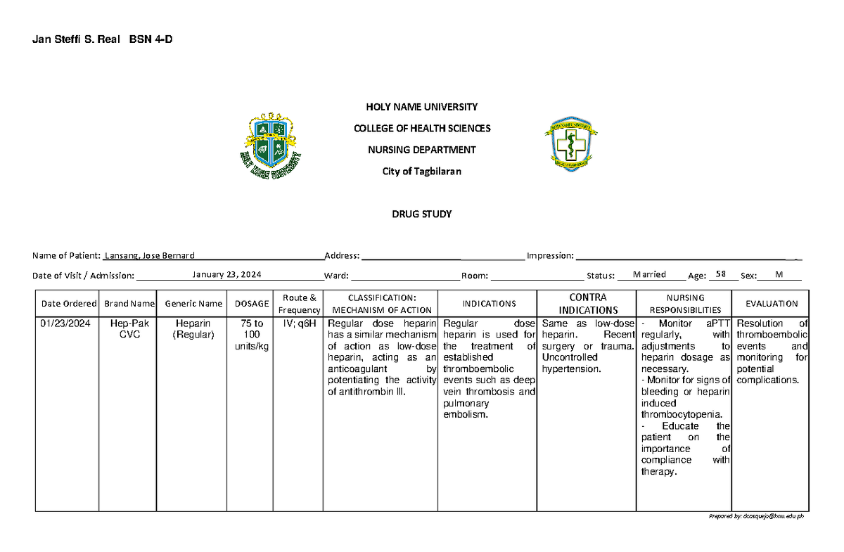 Hemodialysis-DRUG- Study - Jan Steffi S. Real BSN 4-D Prepared by ...