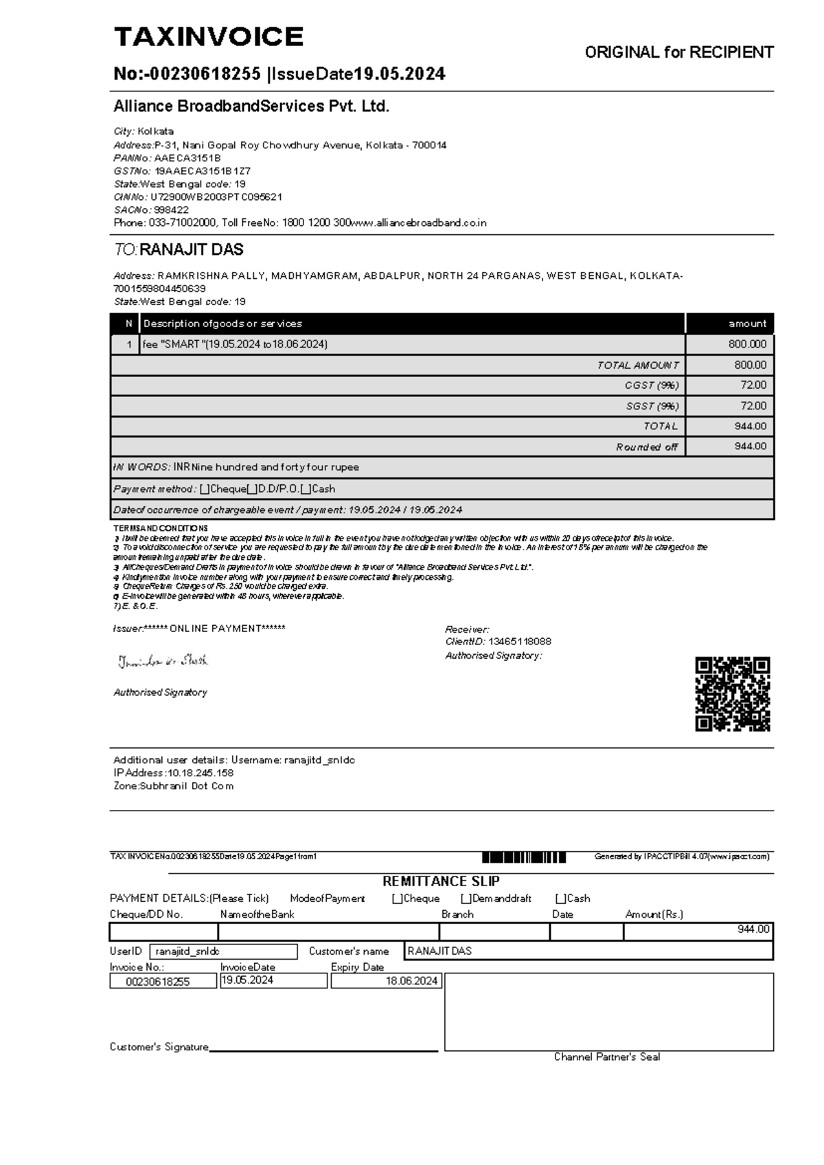 Ranajit May - nnnnnn - 00230618255 19 5 .2024 18 6. TAXINVOICE No:-0023061 8255 |IssueDate19 5 ...