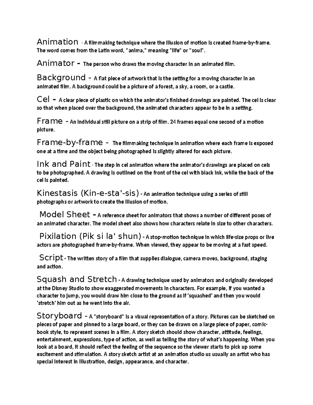 Reviewer - Animation - A filmmaking technique where the illusion of ...