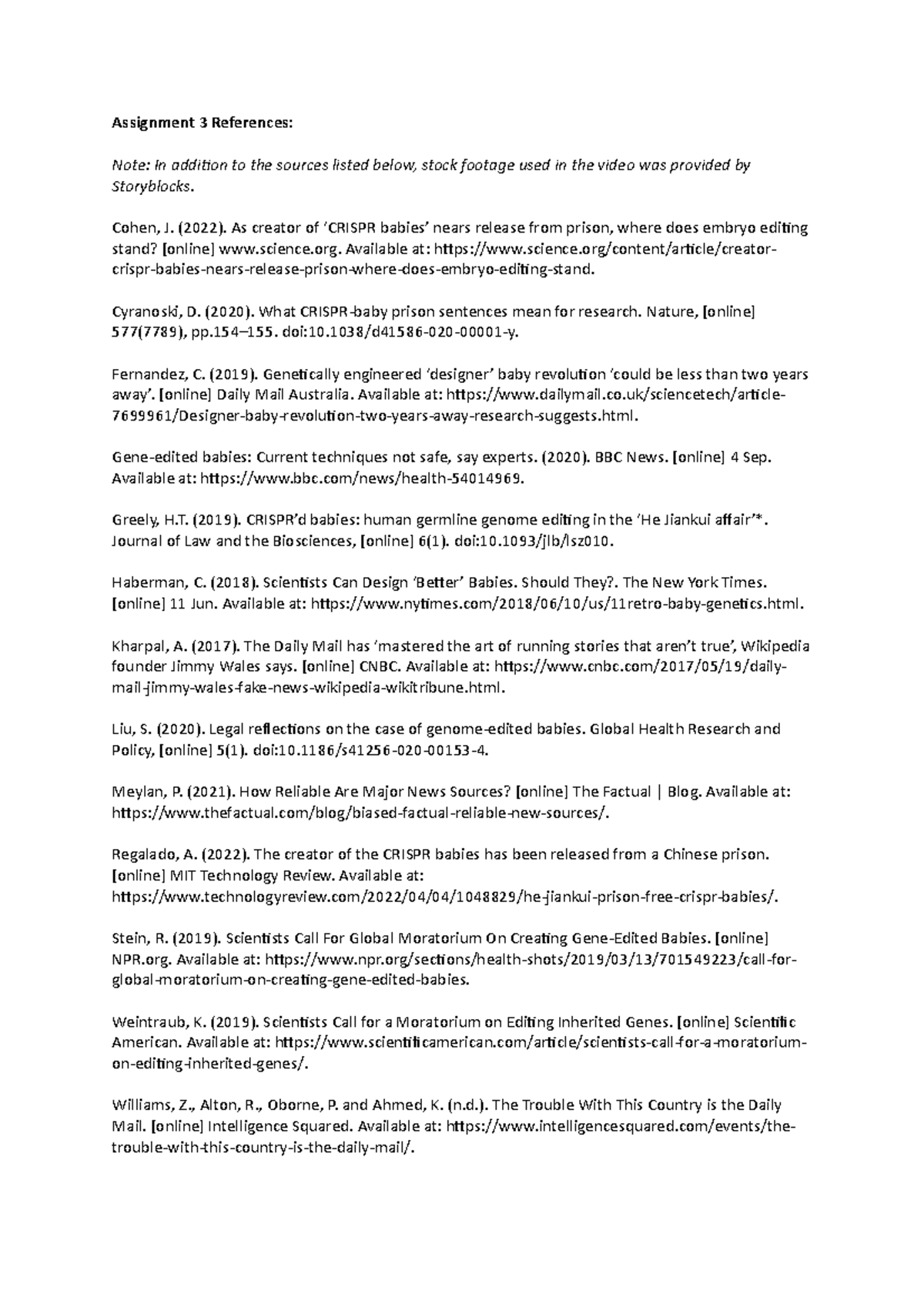 Assignment 3 References Assignment 3 References Note In Addition To