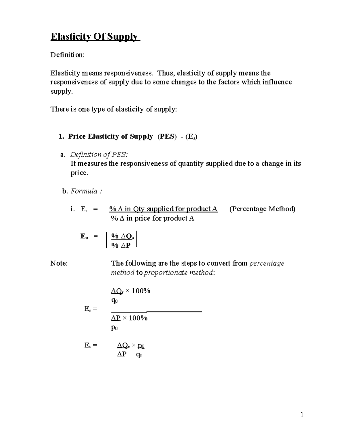 Elasticity of Supply Notes - Appendix 1 - Elasticity Of Supply ...