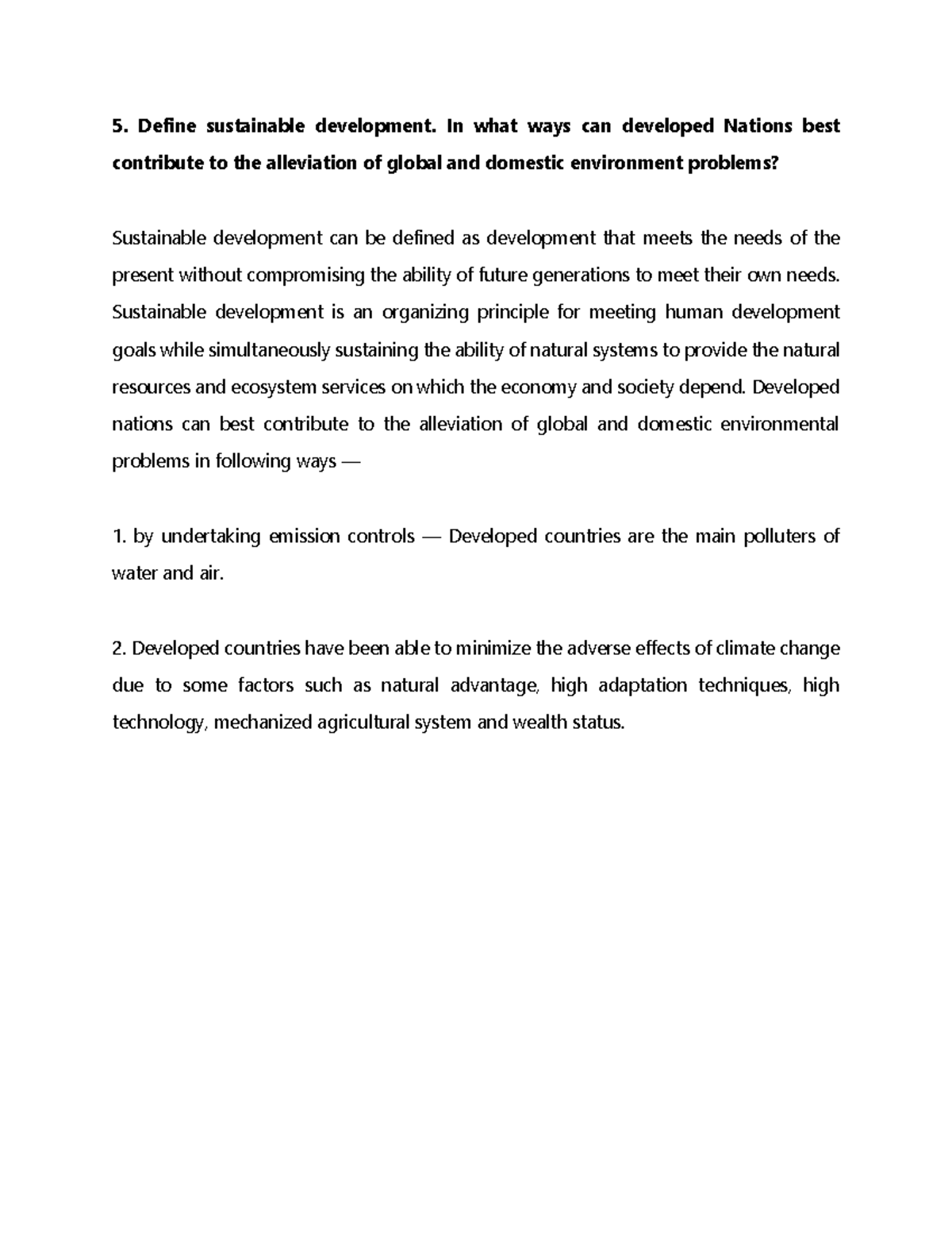 Define sustainable development - In what ways can developed Nations ...