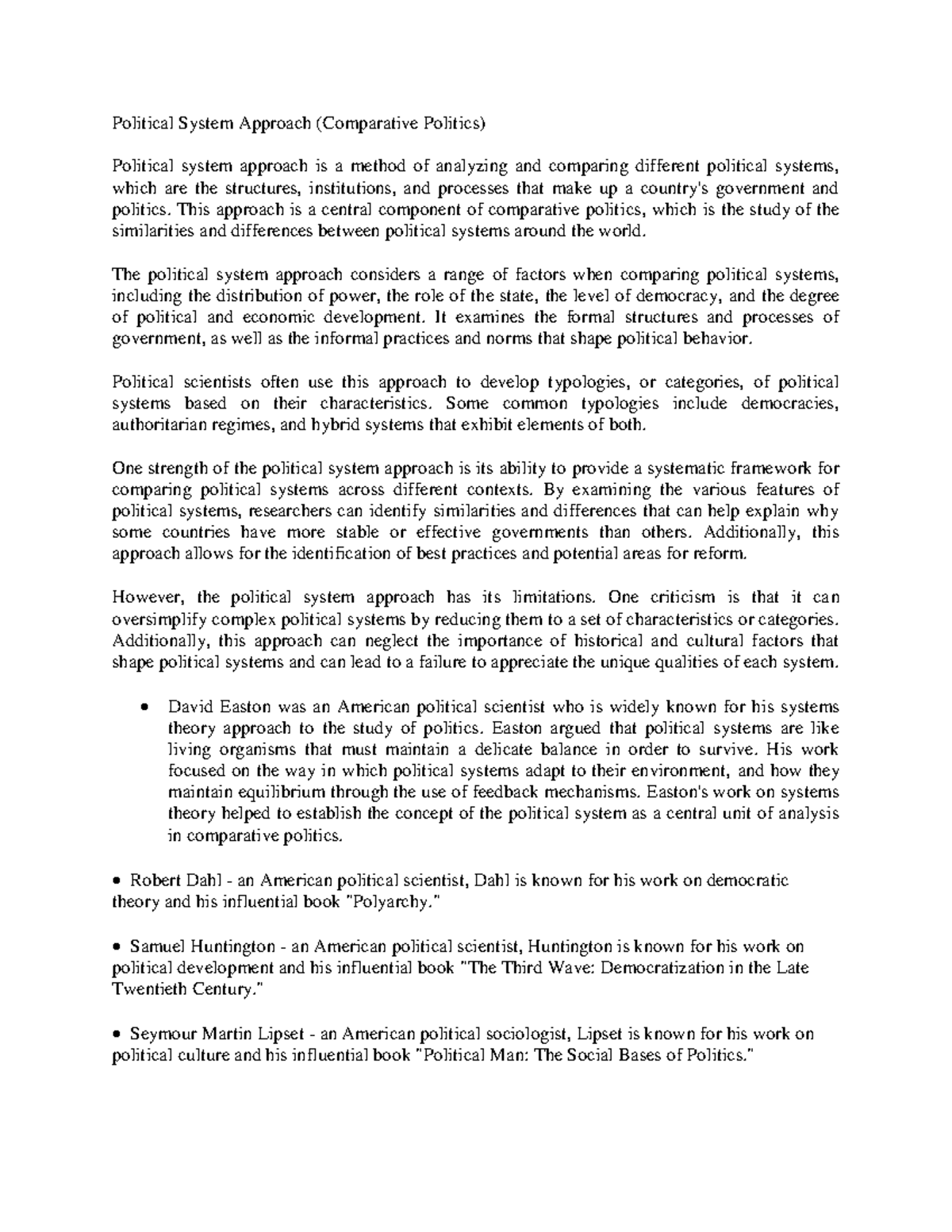 Political System Approach - This approach is a central component of ...