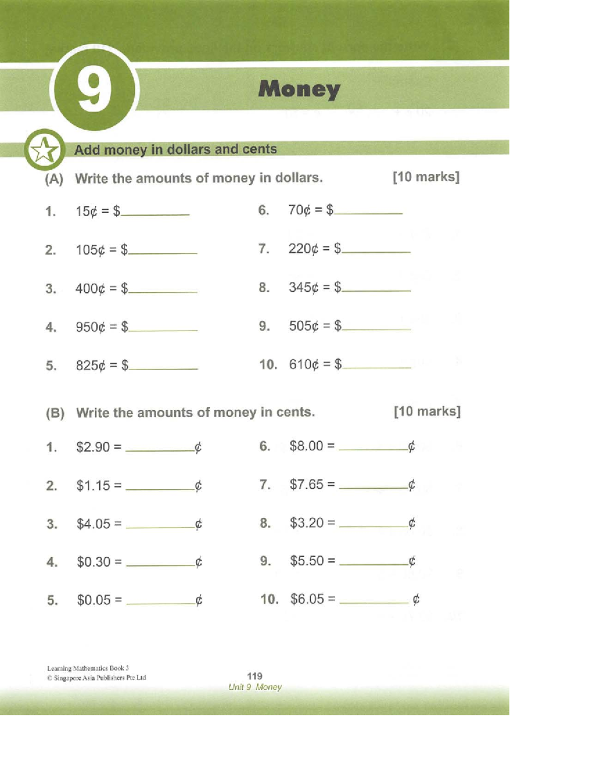 G3 math unit9-Money - math page - Studocu