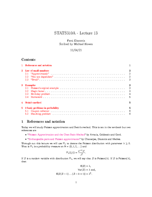 STATS 310A Lecture 18 - Theory of Probability - STATS310A - Lecture 18 ...