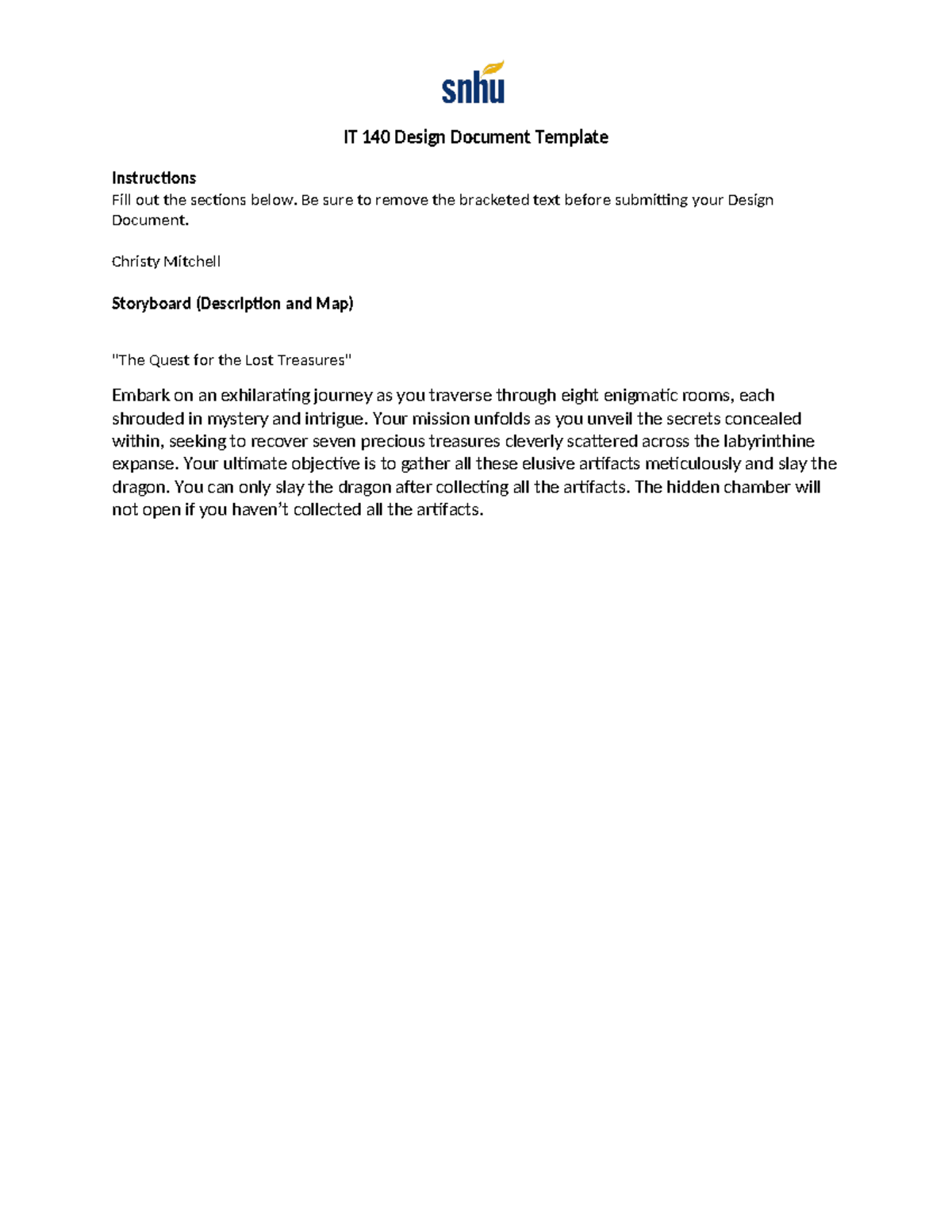 IT 140 Module 5 Game Design Document - IT 140 Design Document Template ...
