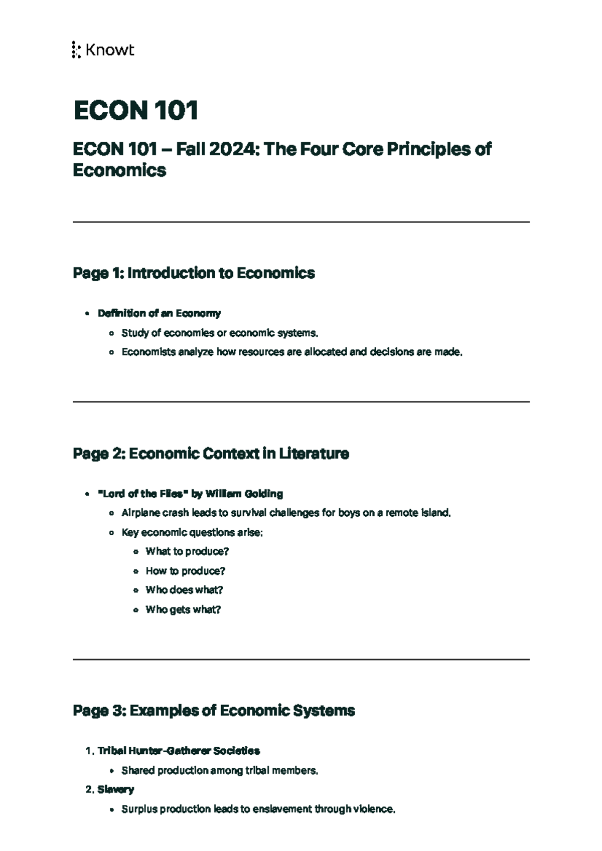 ECON 101 - MIDTERM REVIEW NOTES - ECON 101 ECON 101 – Fall 2024: The ...