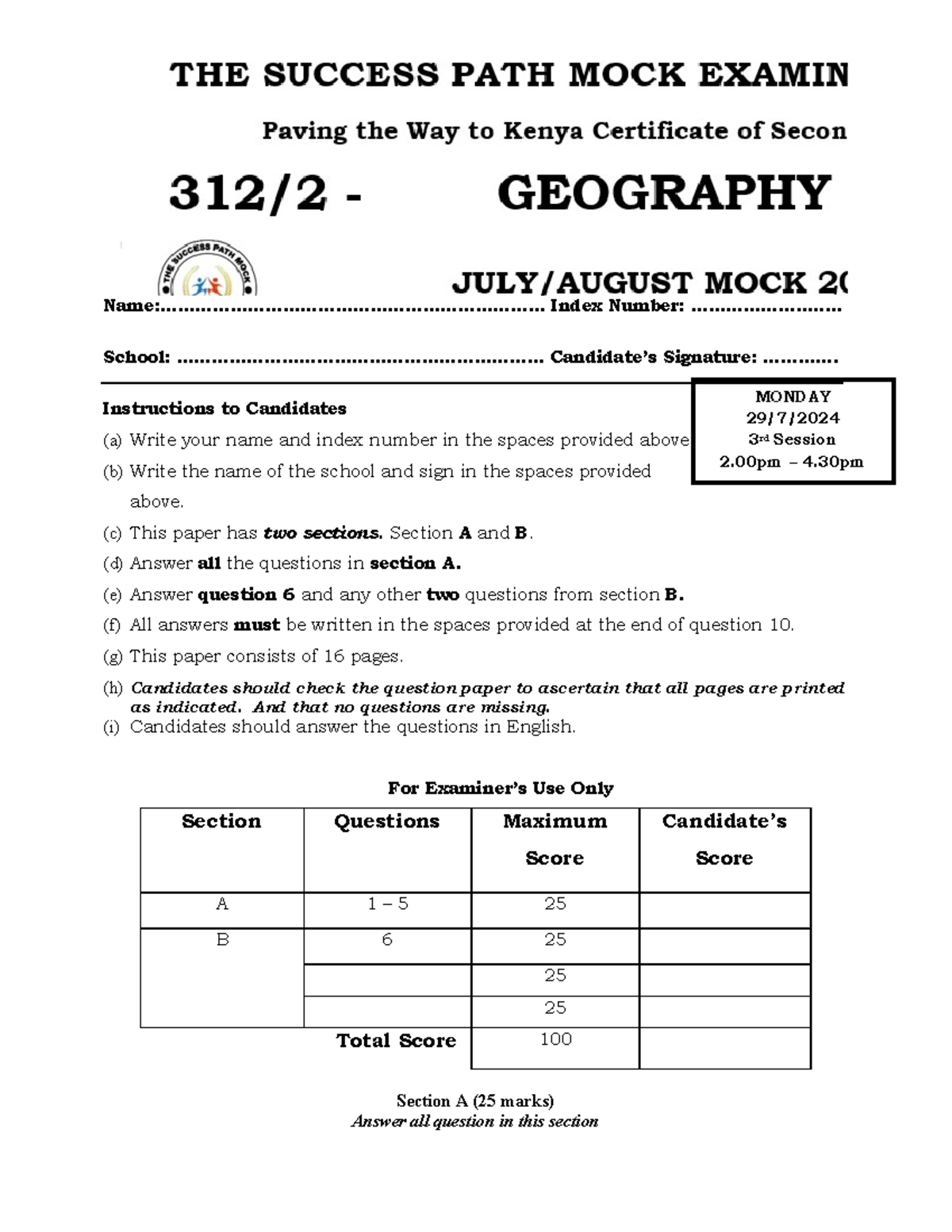 MOCK Geography PP2 QS 2024-1 - - Studocu