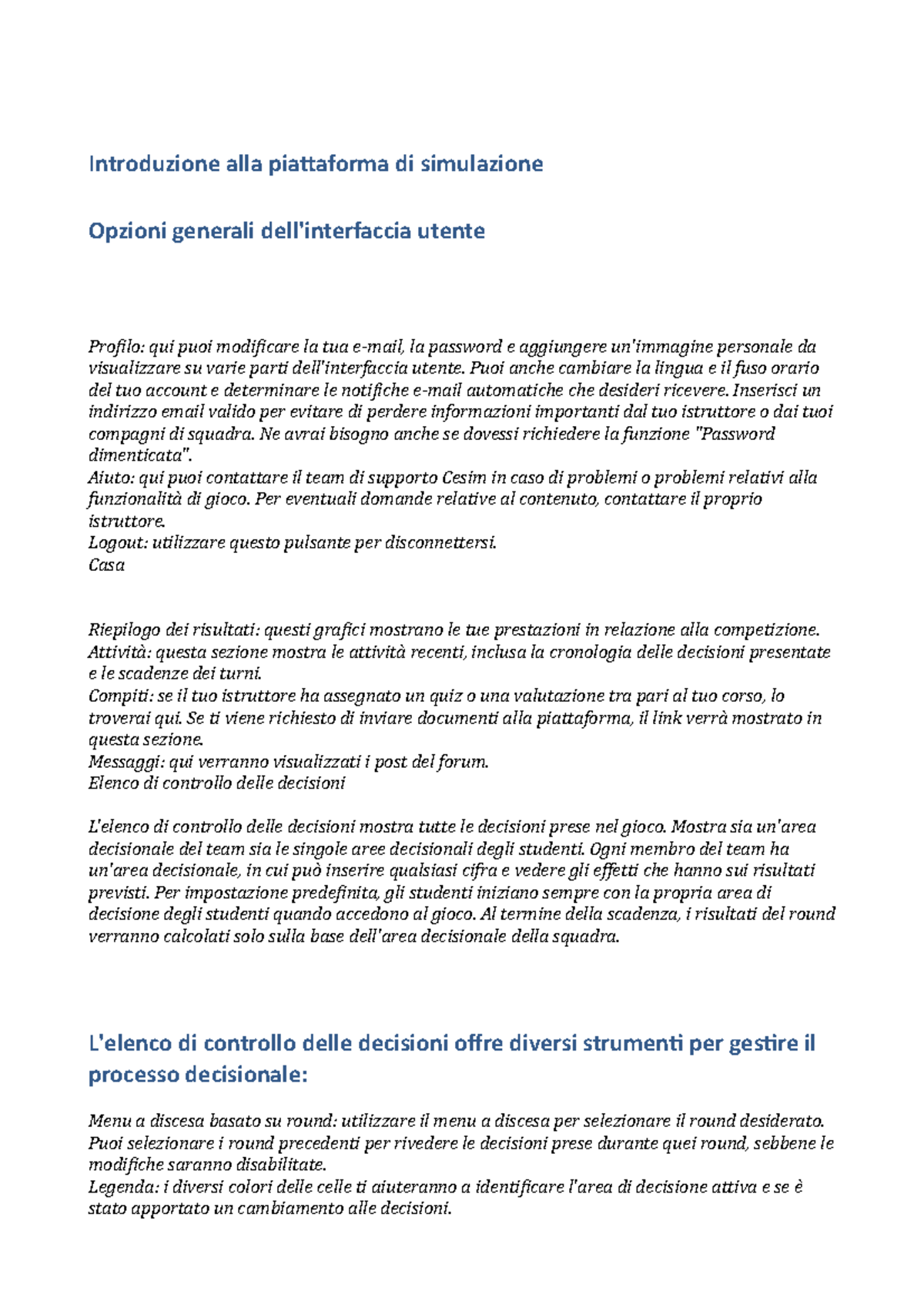 Regole business game - Introduzione alla piattaforma di simulazione ...
