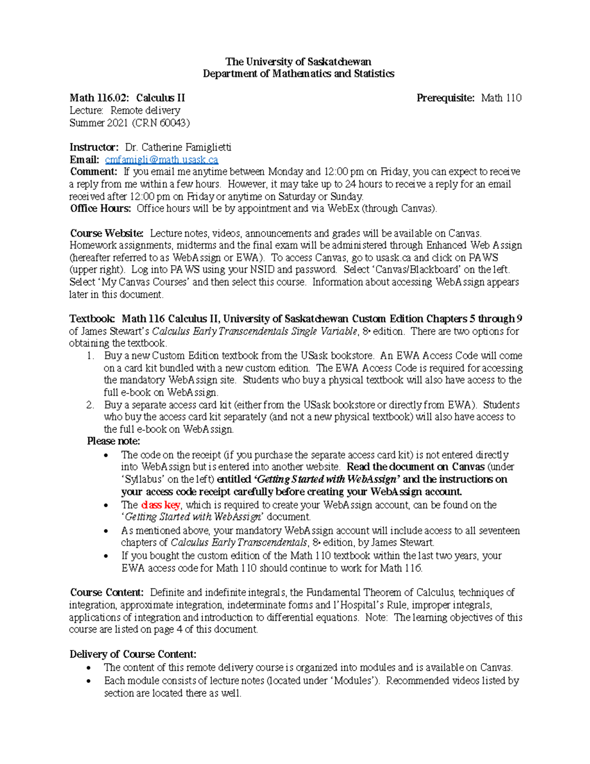 Math 116 Calculus II Summer 2021 Famiglietti - The University of ...