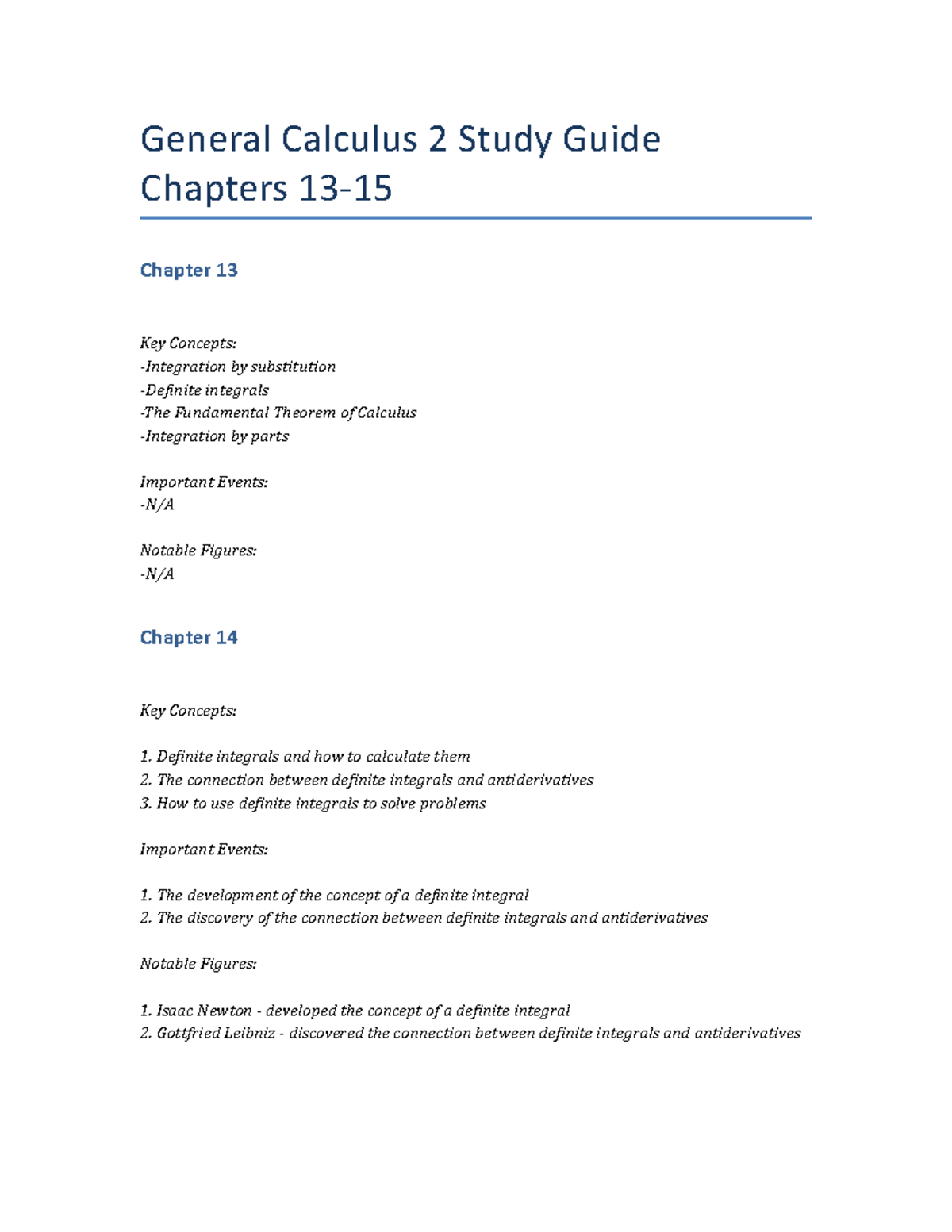 General Calculus 2 Study Guide Chapters 13-15 - General Calculus 2 ...