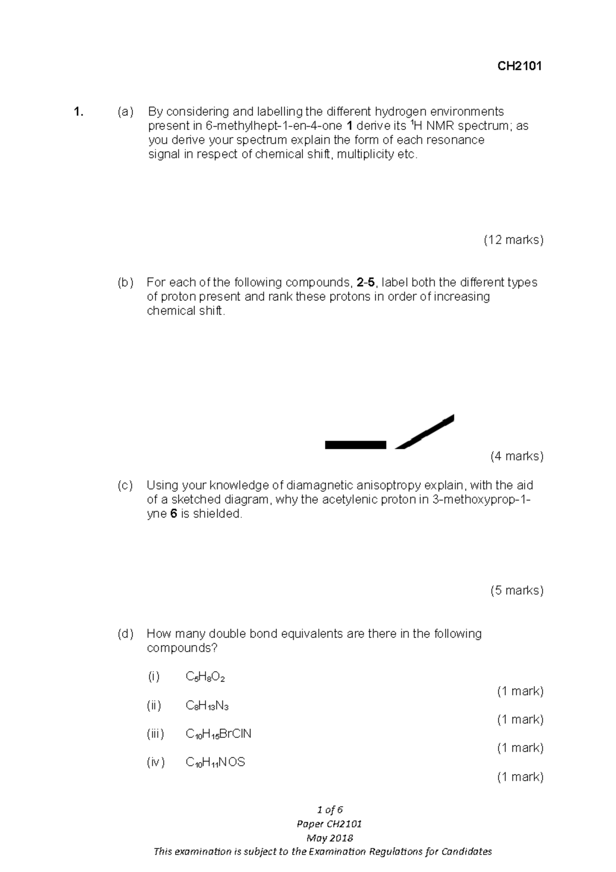 CH2101 Exam Paper 17-18 FV (1) chemical analysis - (a) By considering ...