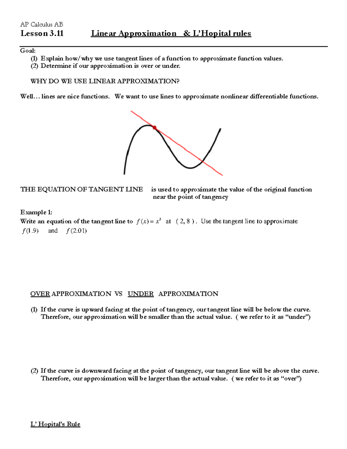 3.11 Linear Approximation Lhopital rules - AP Calculus AB Lesson 3 ...