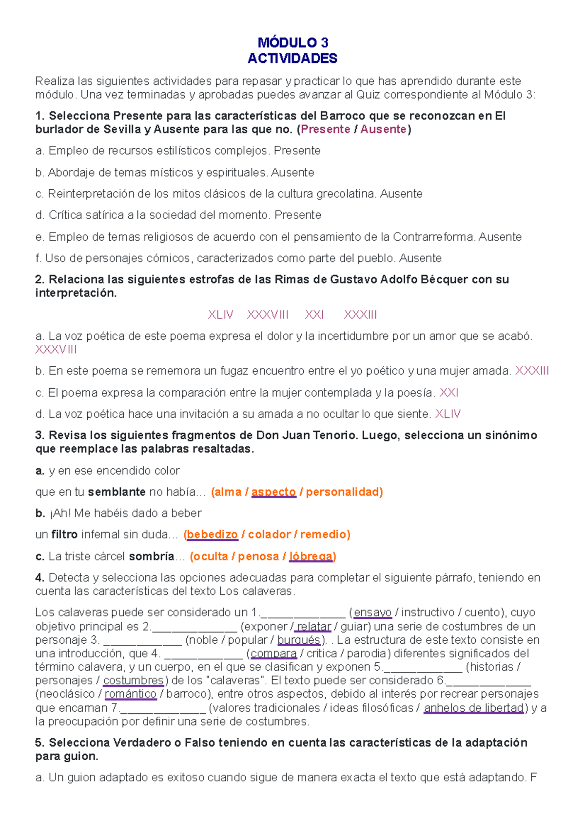 Actividades Módulo 3 - MÓDULO 3 ACTIVIDADES Realiza las siguientes ...