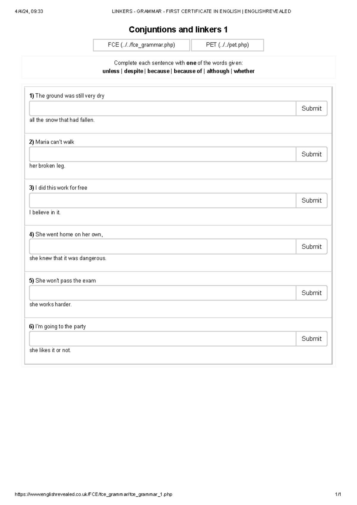 Linkers - Grammar - First Certificate IN English Englishrevealed - 4/4 ...
