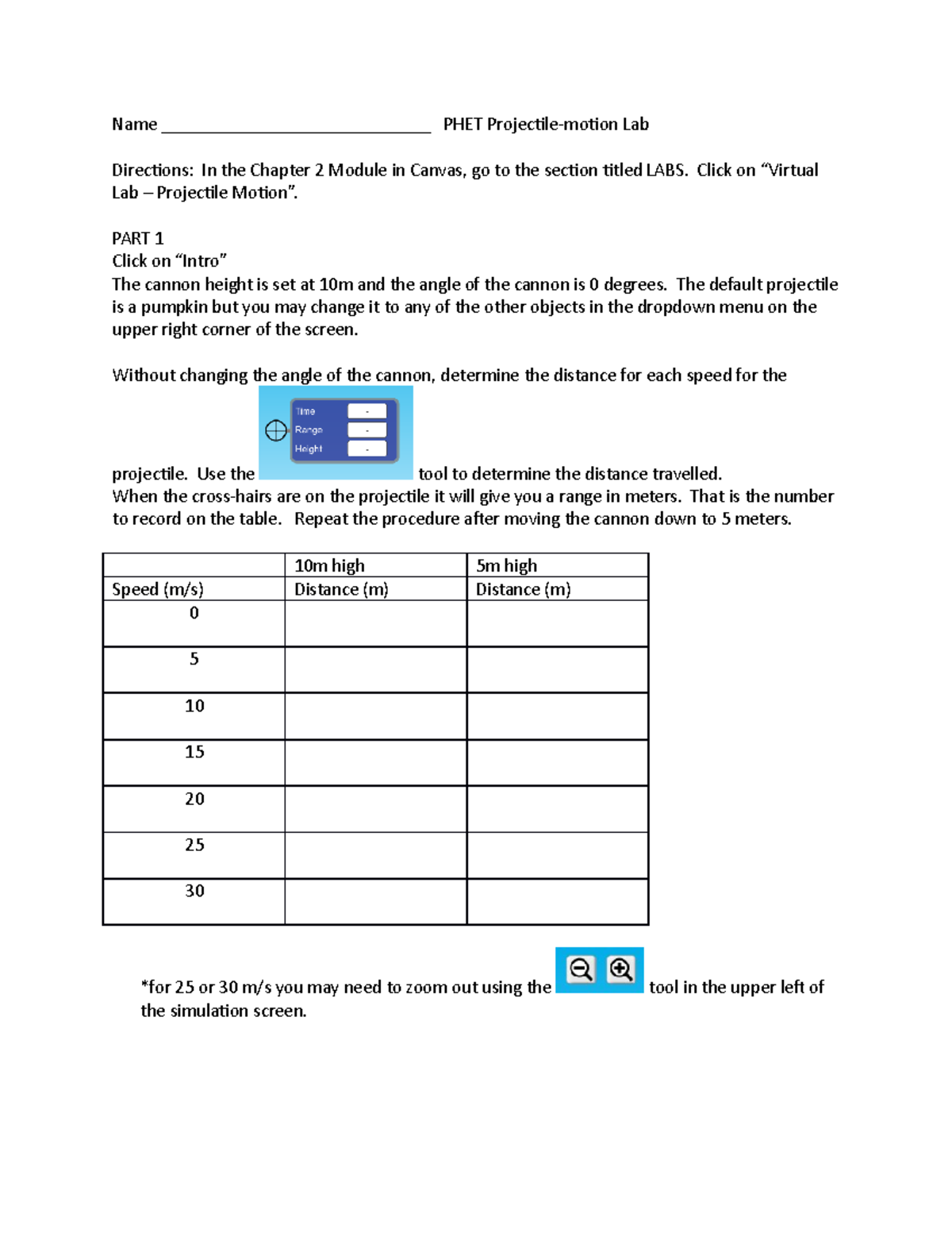 Projectile motion PHET - Name _____________________________ PHET ...