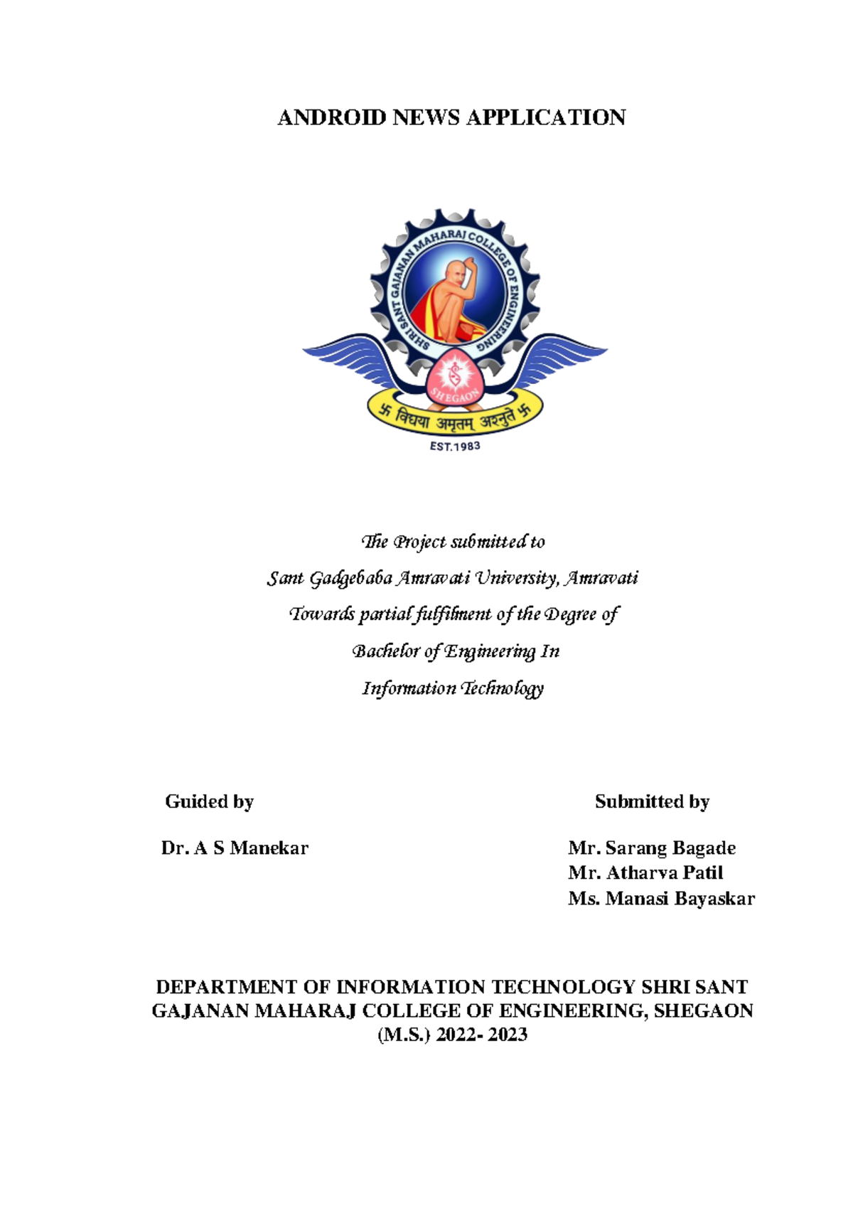 Gr No-20-Project-Report - ANDROID NEWS APPLICATION The Project submitted to Sant Gadgebaba ...