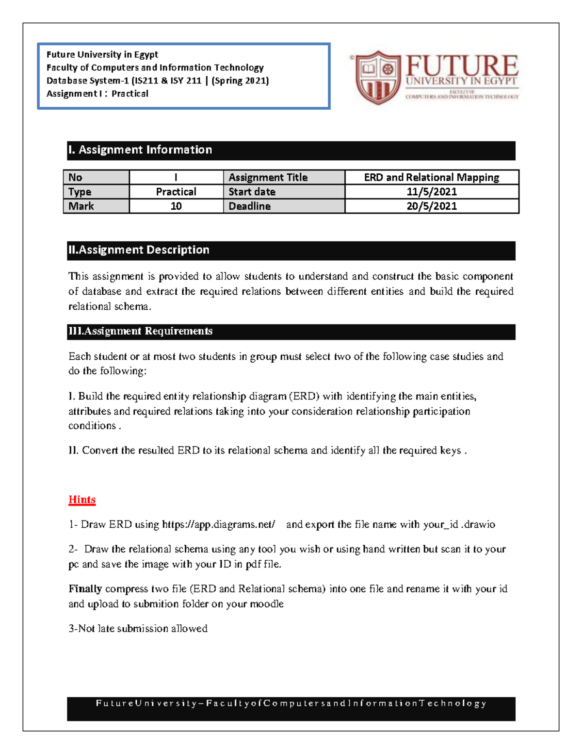 DB1 Assignmnet 1 - database assignment - I. Assignment Information No I ...