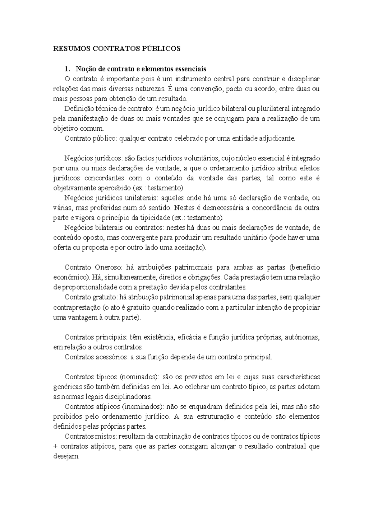 Contratos Públicos - RESUMOS CONTRATOS PÚBLICOS Noção de contrato e ...