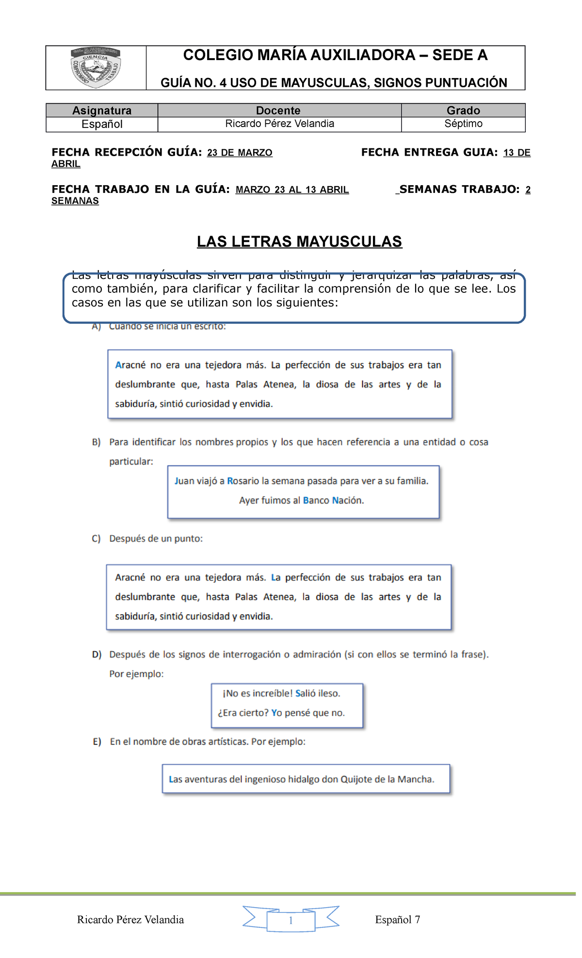 4- GUIA No. 4 Mayusculas, Signos DE Puntuación - GUÍA NO. 4 USO DE ...