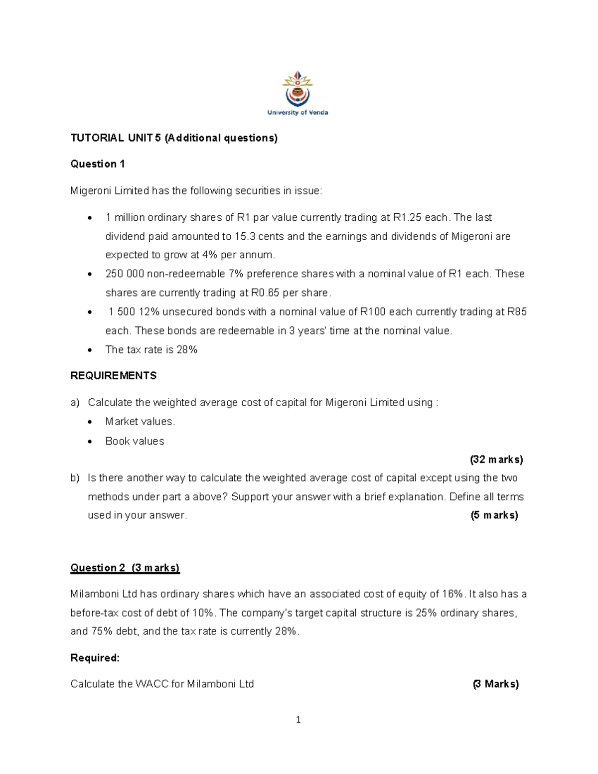 Tutorial UNIT 5 (additional) - 1 TUTORIAL UNIT 5 (Additional questions ...