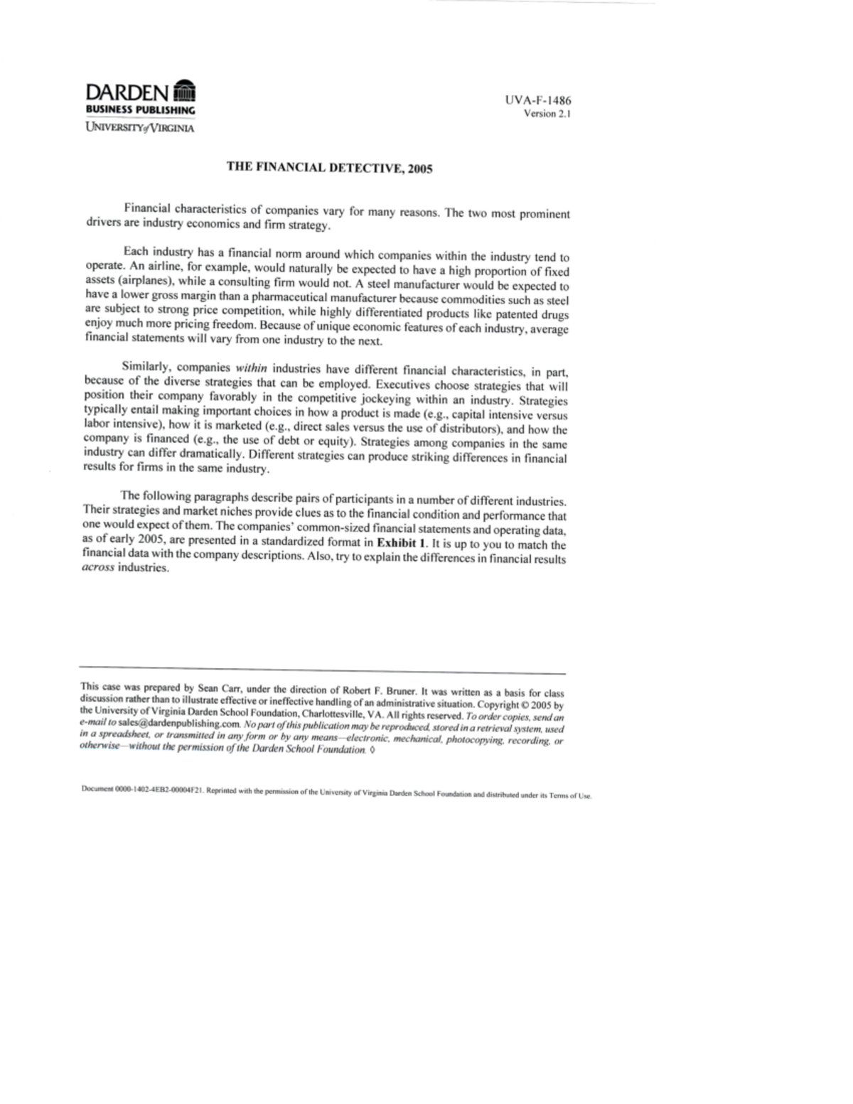 Financial Detective - A case study - DARDEN BUSINESS PUBLISHING Version ...