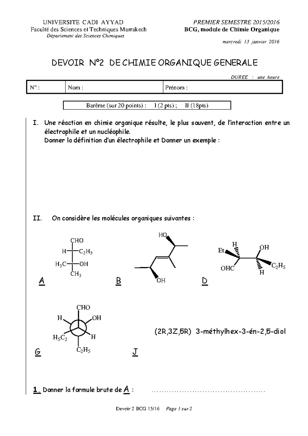 BCG1516 D2 - chtaibi - Devoir 2 BCG 15/16 Page 1 sur 2 UNIVERSITE CADI ...