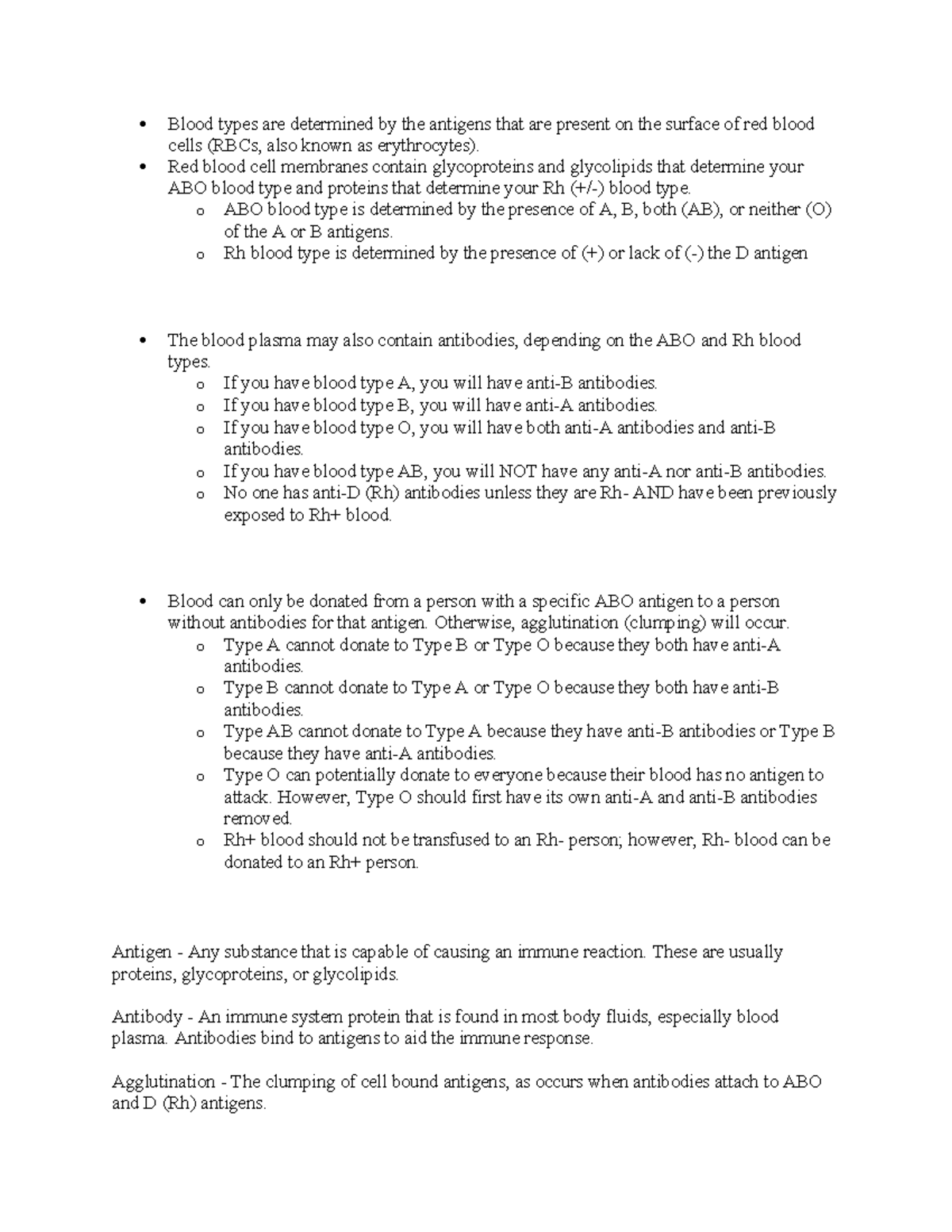 Blood types summary - Blood types are determined by the antigens that are present on the surface ...