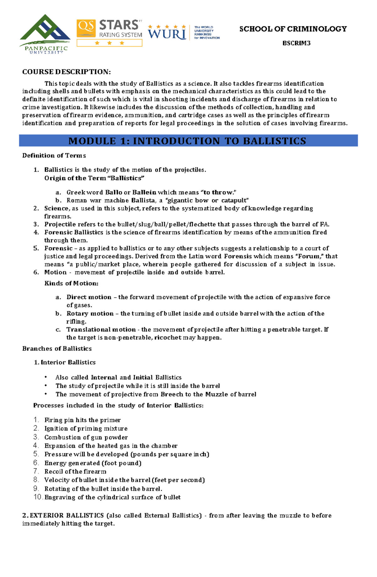 Module Forensic 6 - BSCRIM COURSE DESCRIPTION: This topic deals with ...