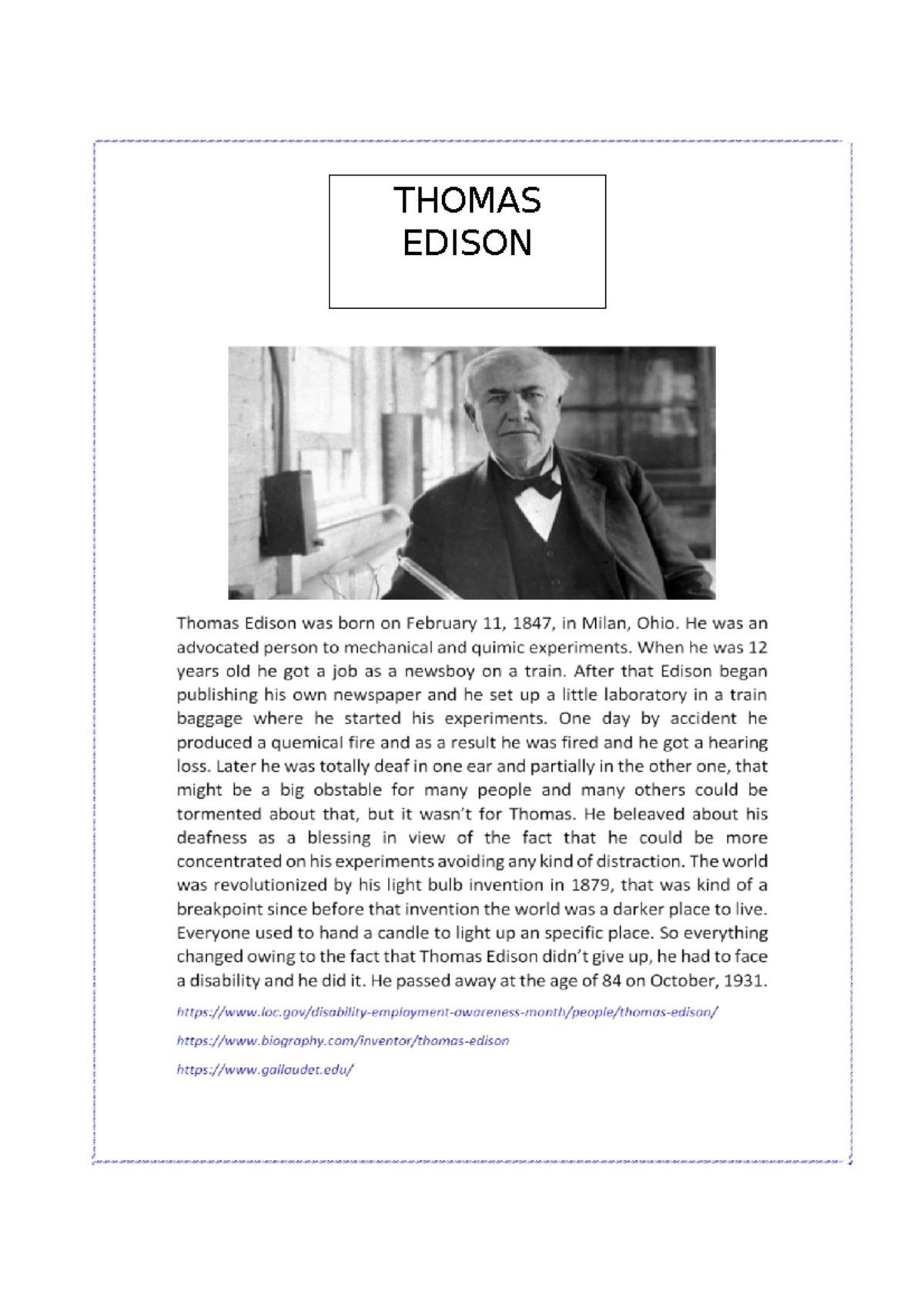 Thomas Edison Writing - TO HELP STUDENTS IN THEIR COURSES OF ENGLISH ...