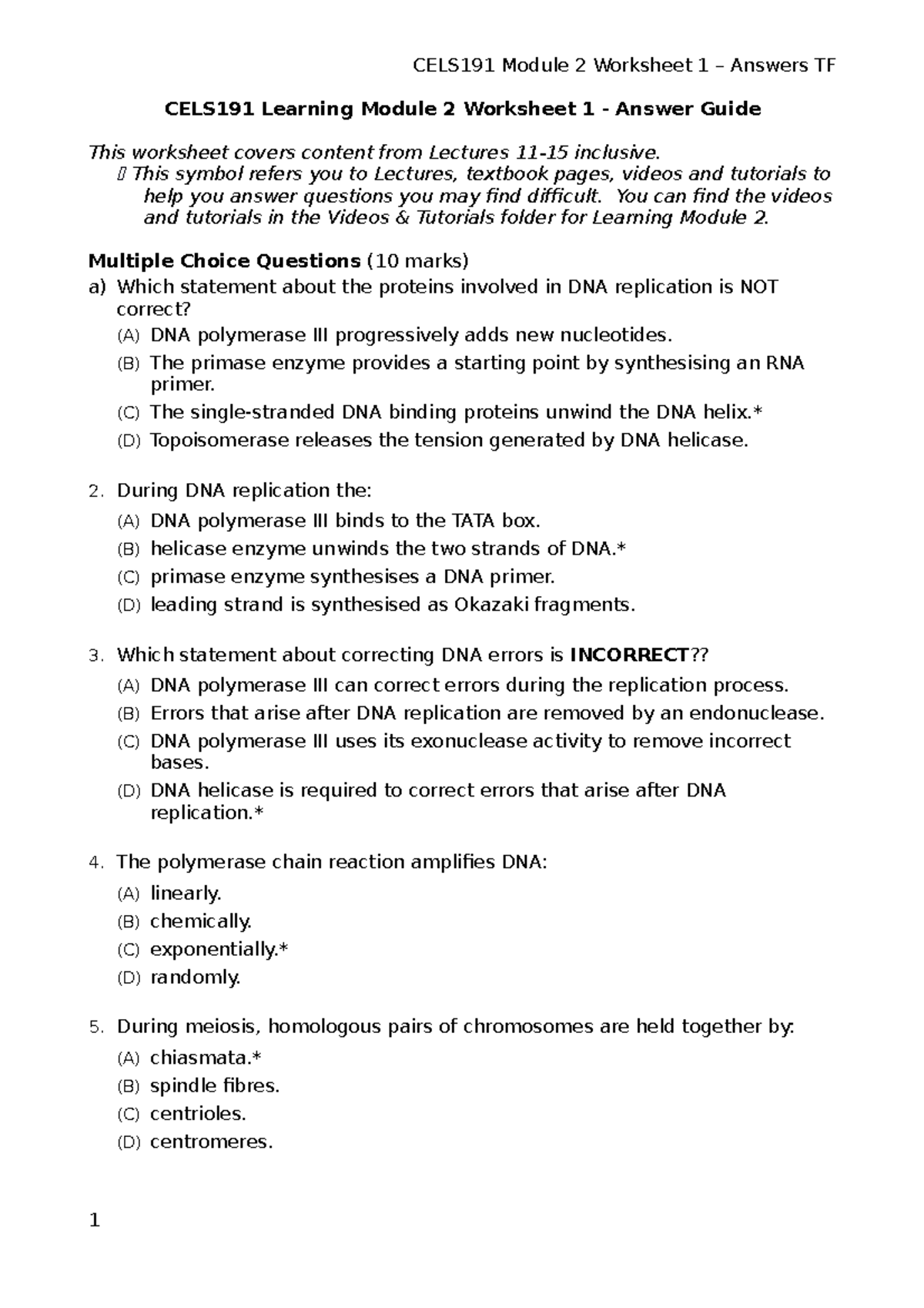 CELS191 Module 2 Worksheet 1 Answers 2022 - CELS191 Learning Module 2 Worksheet 1 - Answer Guide ...