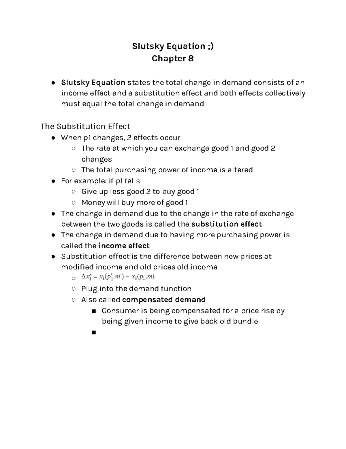 EC270 Chapter 8 - Lesson 8 Notes - Slutsky Equation ;) Chapter 8 ... EC270 Chapter 8 - Lesson 8 Notes - Slutsky Equation ;) Chapter 8 ...