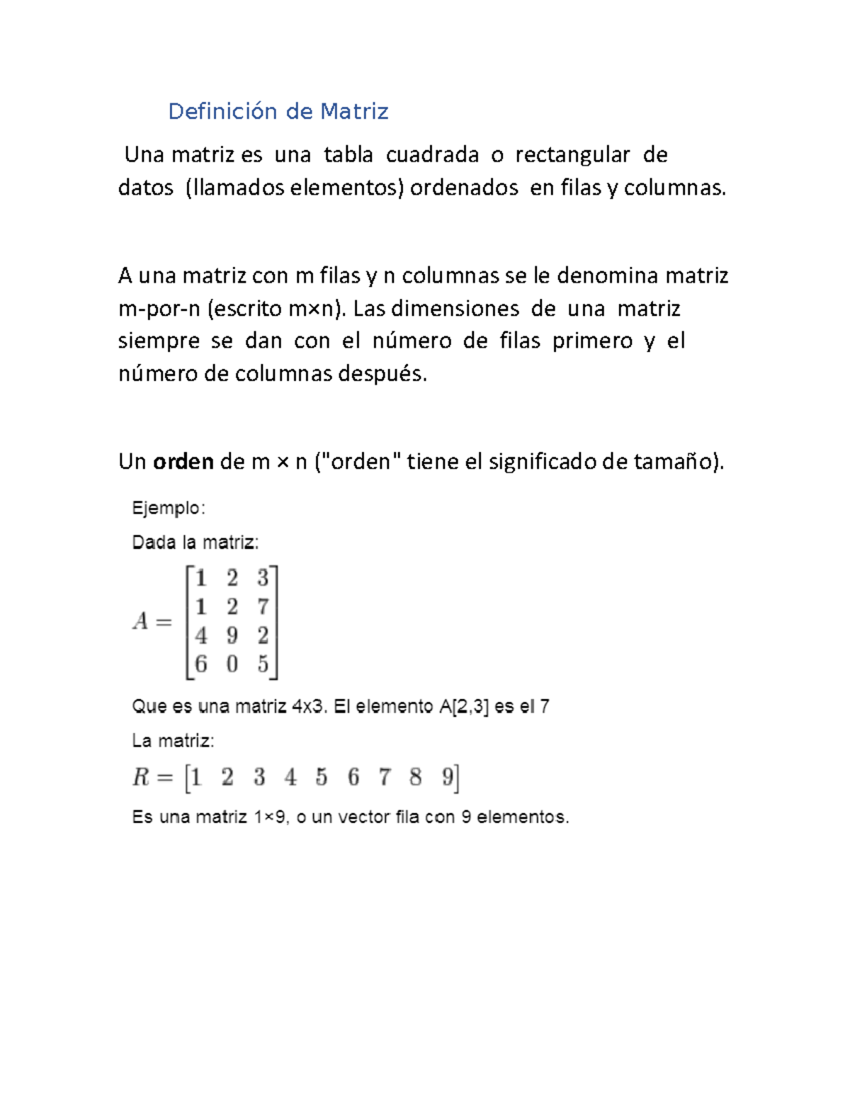 2.1 y 2 - Información de matrices - Definición de Matriz Una matriz es ...