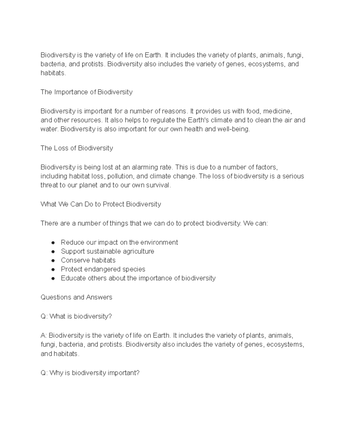 Lecture 9 Biodiversity - Biodiversity is the variety of life on Earth ...