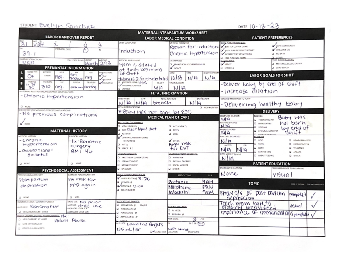 Evelyn Sanchez NURS114C Intrapartum Worksheet - NURS - 114 - Studocu
