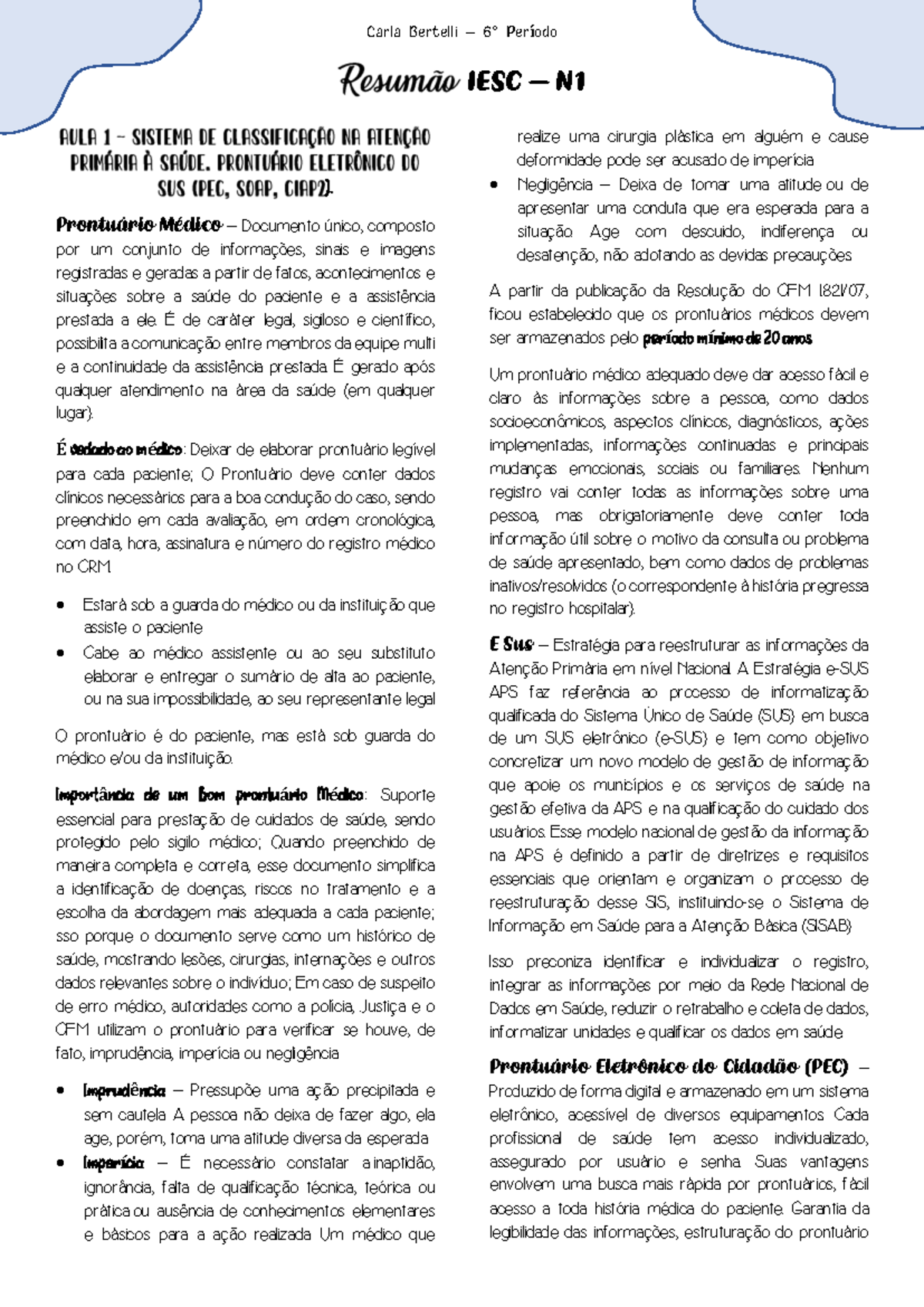 0 Resumão de IESC - N1-1 - IESC – N ). Prontuário Médico – Documento ...
