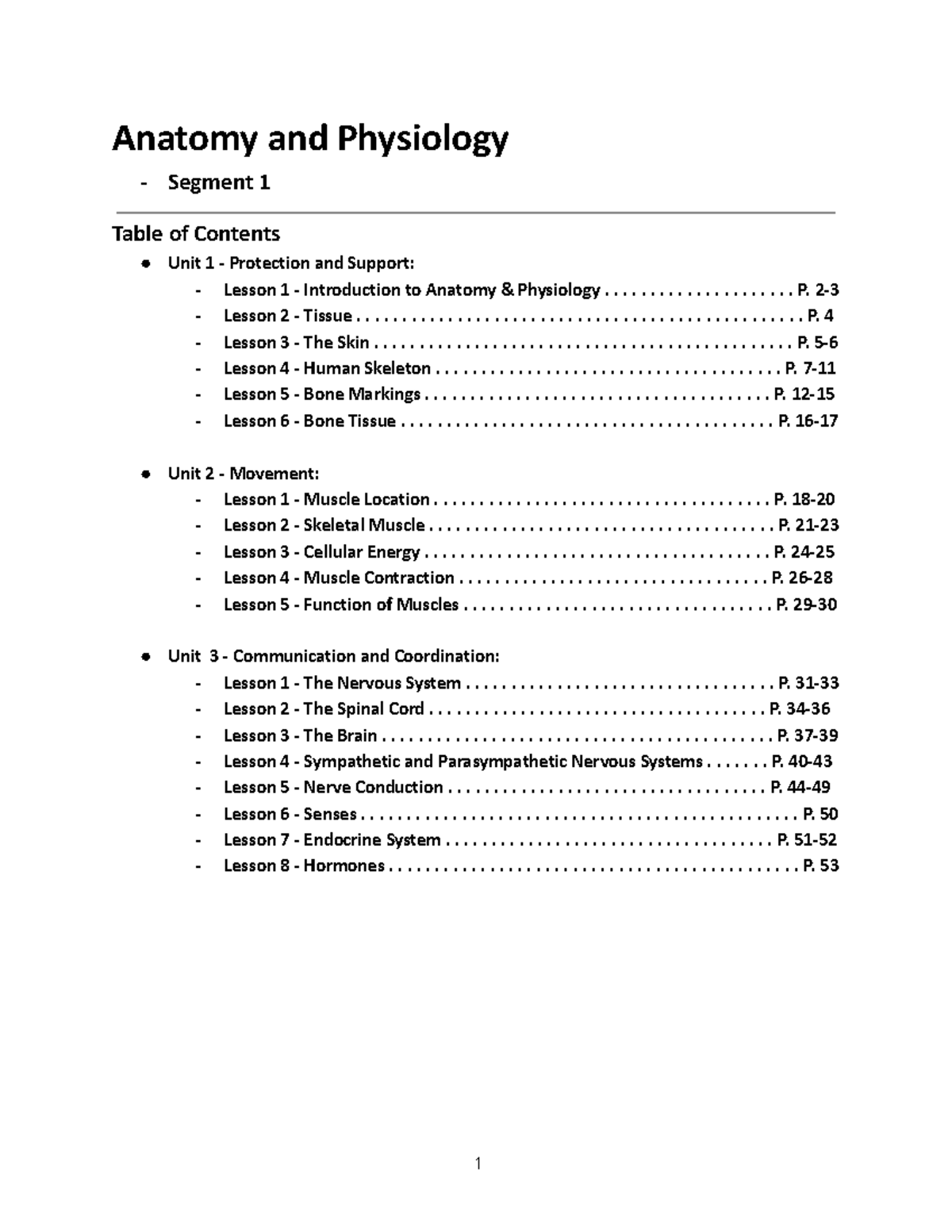 Segment 1 - A&P - anatomy notes - Anatomy and Physiology Table of ...