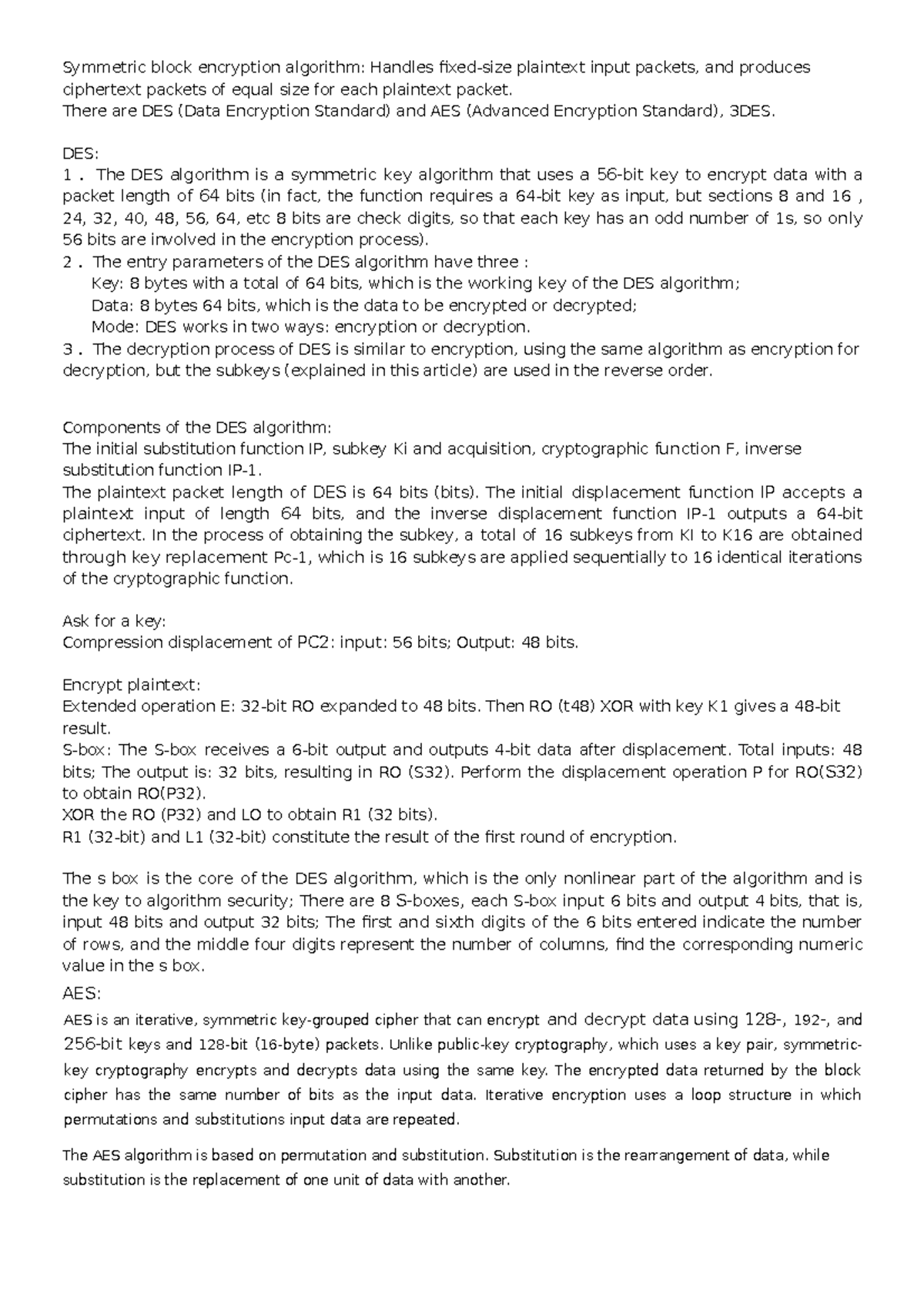 CIS 284C DES-AES-3DES - DES-AES-3DES - Symmetric block encryption ...