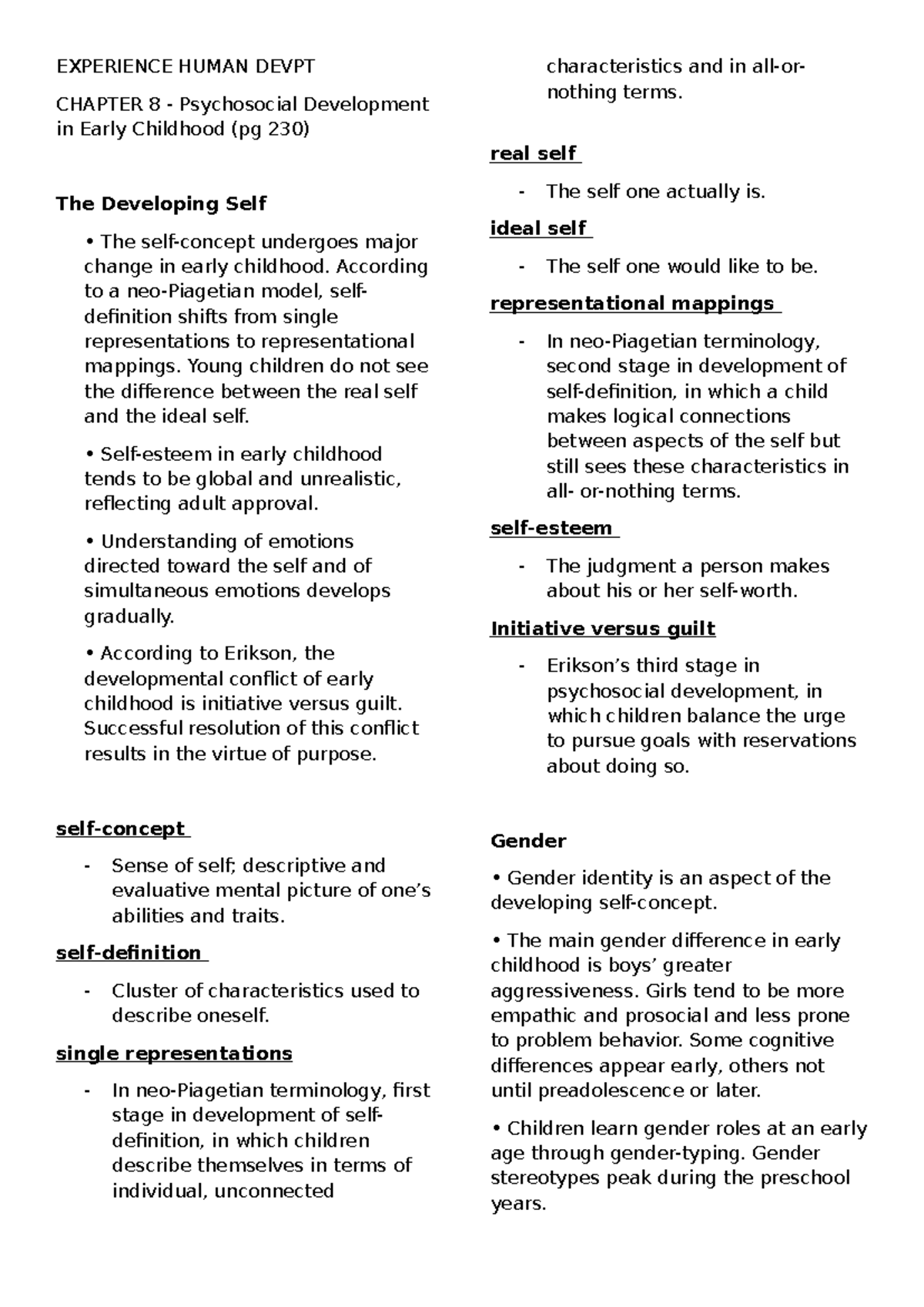 STC1 CHAP 8 EXP Human DEVP Summary - EXPERIENCE HUMAN DEVPT CHAPTER 8 ...